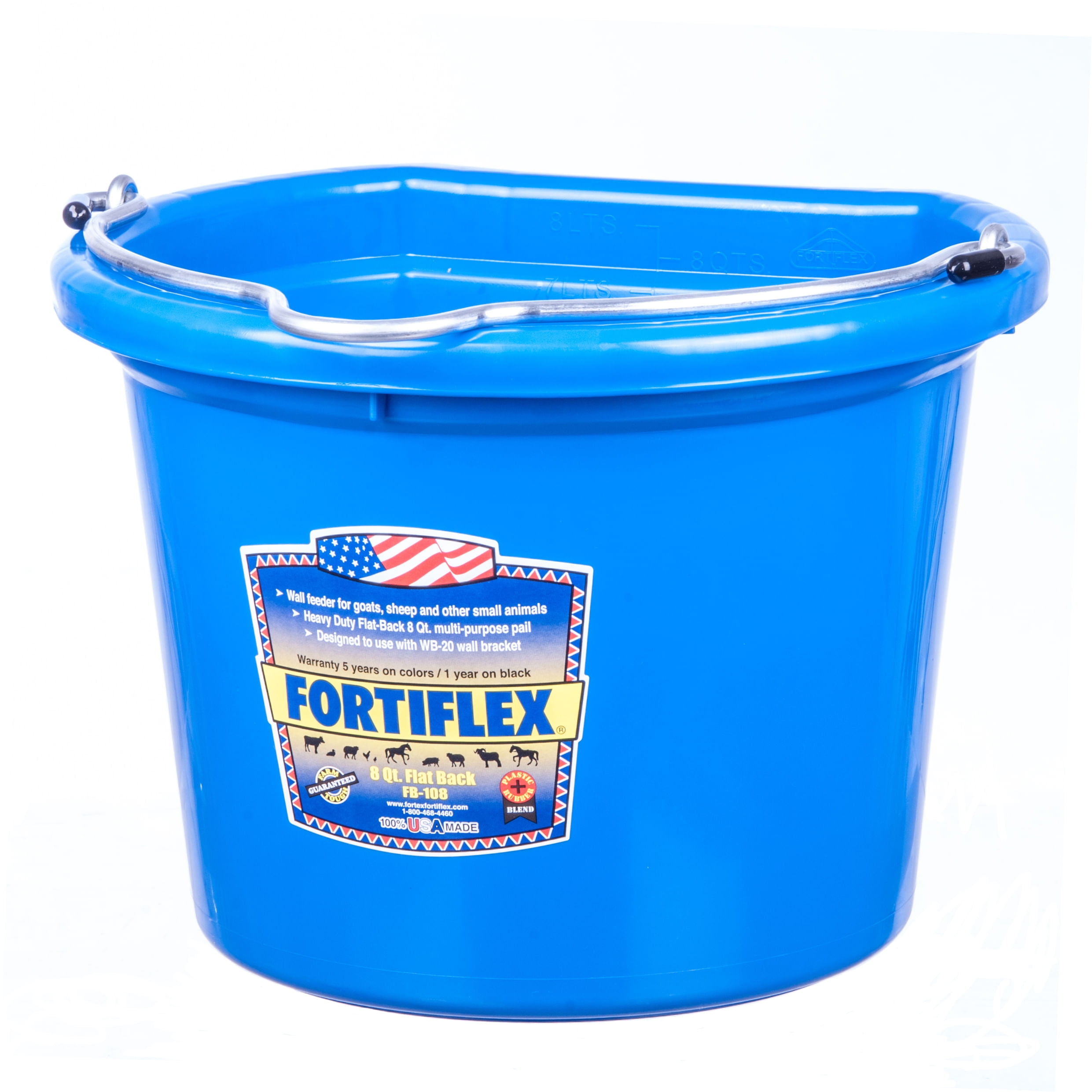 Fortex/Fortiflex FB108BL Heavy-Duty Flat Side Blue Bucket, 8 Quart ...