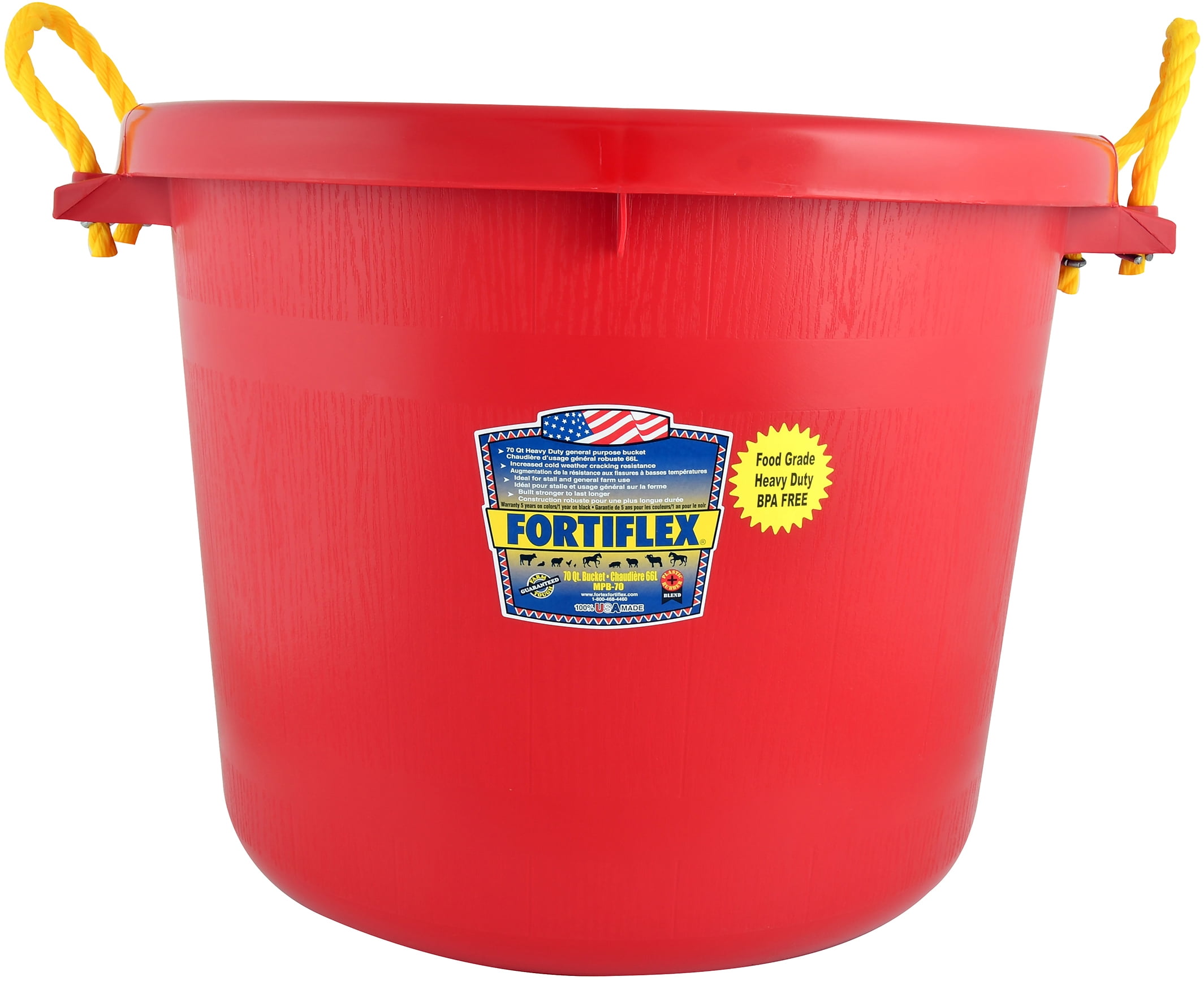 Fortex/Fortiflex MB-70R Multipurpose Barn Bucket, 70 Qt, Red - Walmart.com