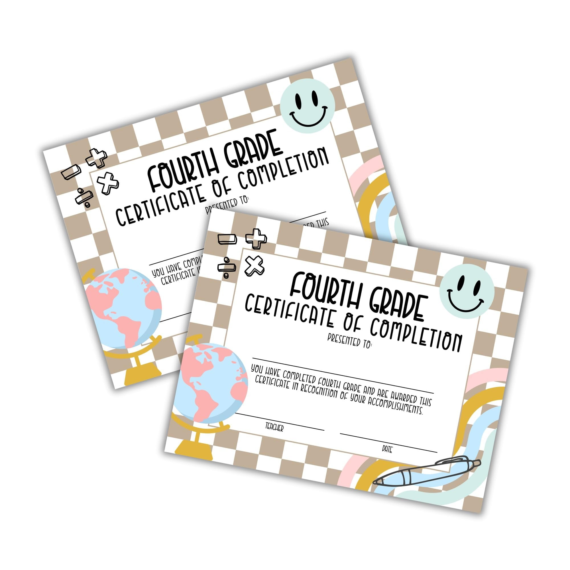 Forth 4th Grade Graduation Certificate of Completion Award 30pk 8.5x11 End of Year Hand Out Tan ...