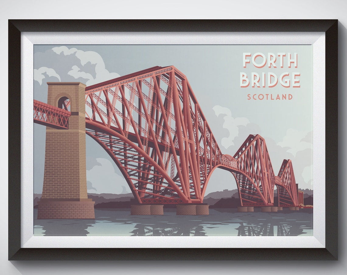 Forth Bridge Scotland Travel Poster, Retro Railway Print, Scottish Wall ...