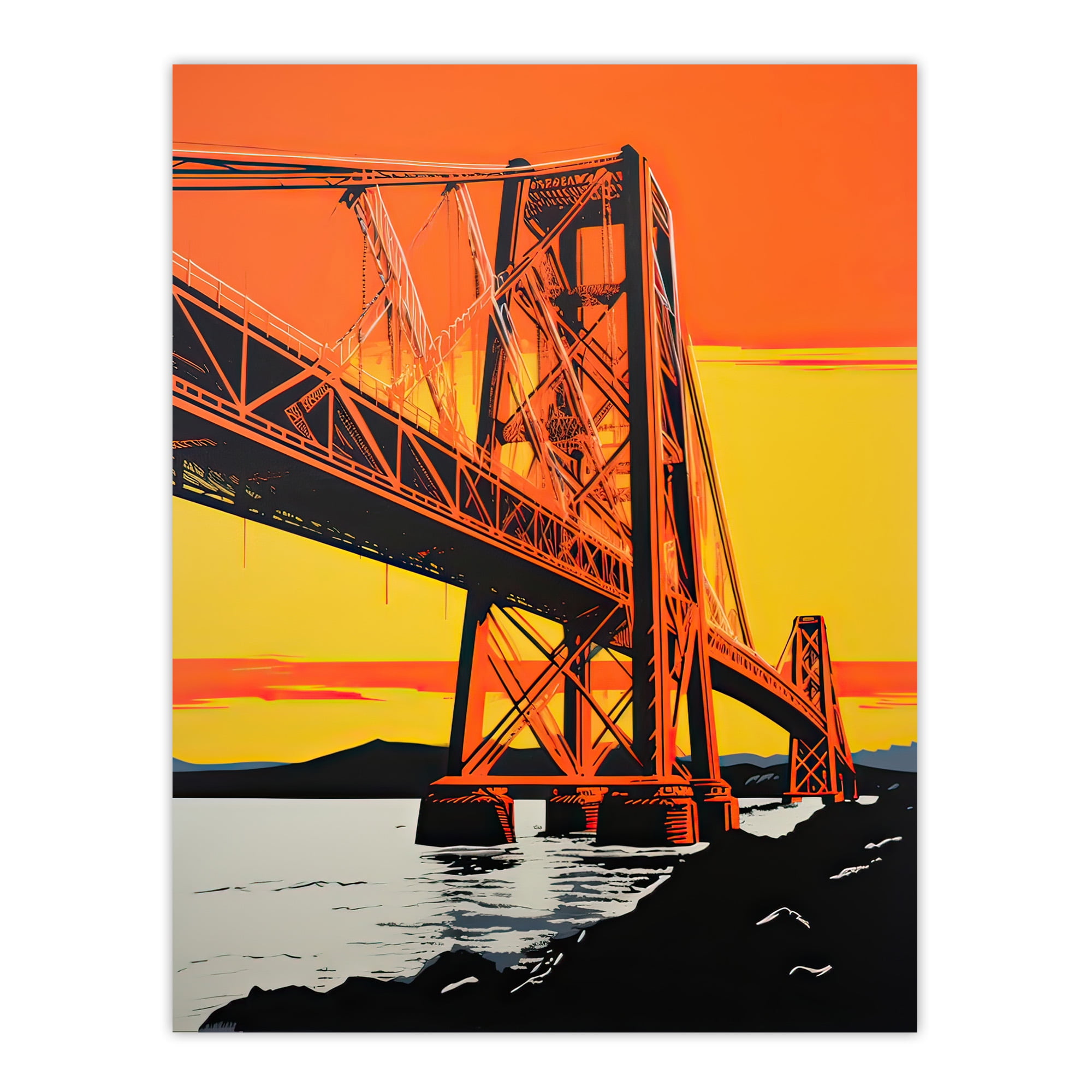 Forth Rail Bridge Vibrant Orange Yellow Blue Extra Large XL Wall Art ...