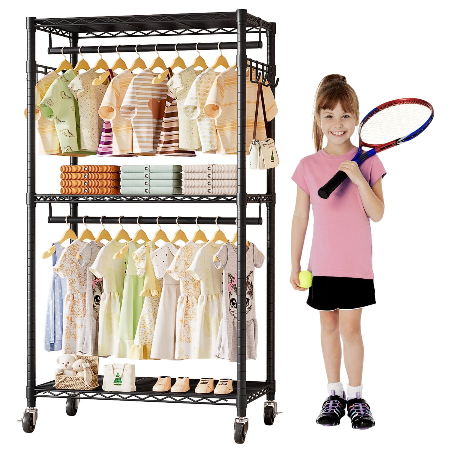 Forthcan Kids Rolling Clothing Rack,Small Kids Clothes Rack with ...