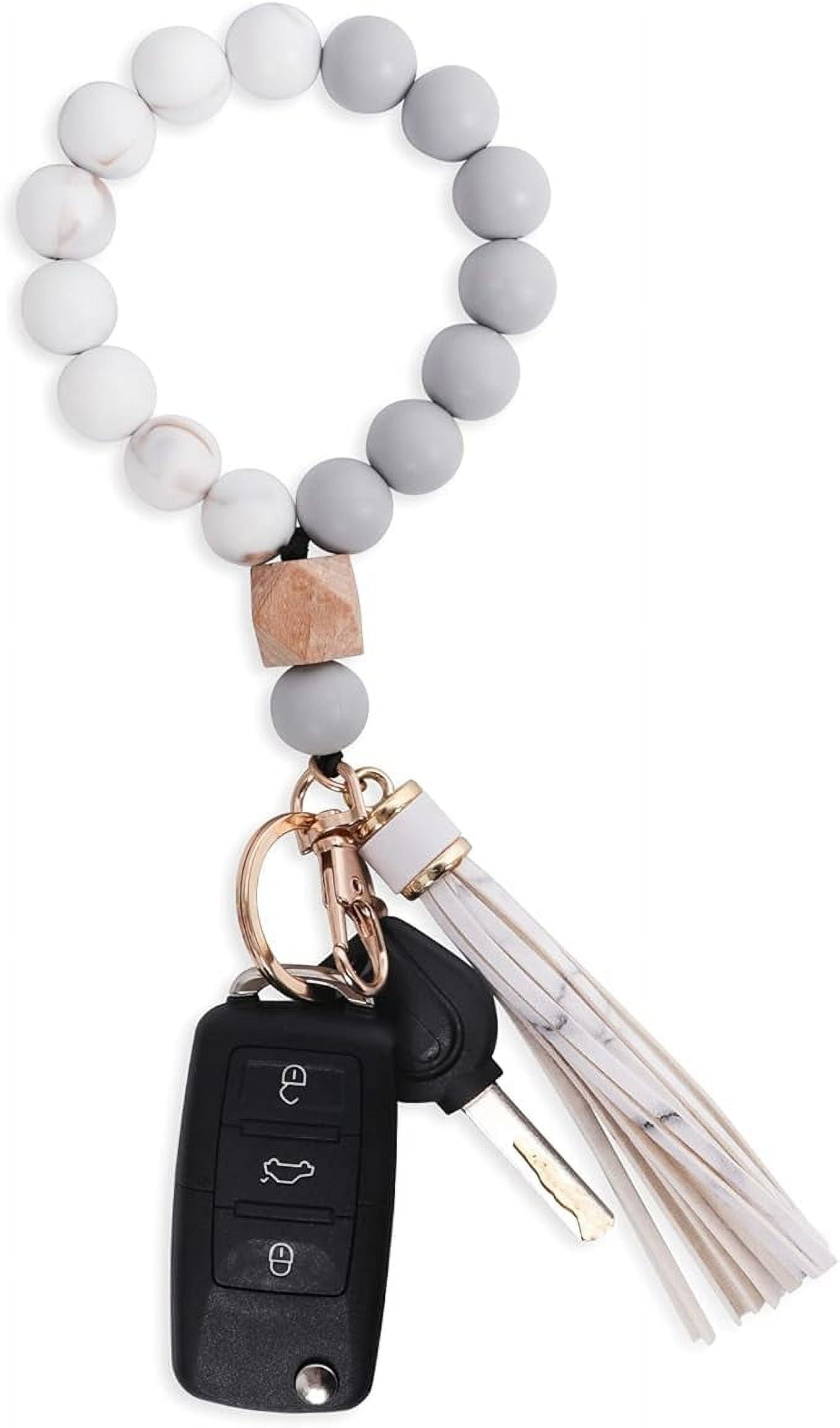 Forthee Wristlet Keychains Bracelet, Tassel Silicone Beaded Key Chains ...
