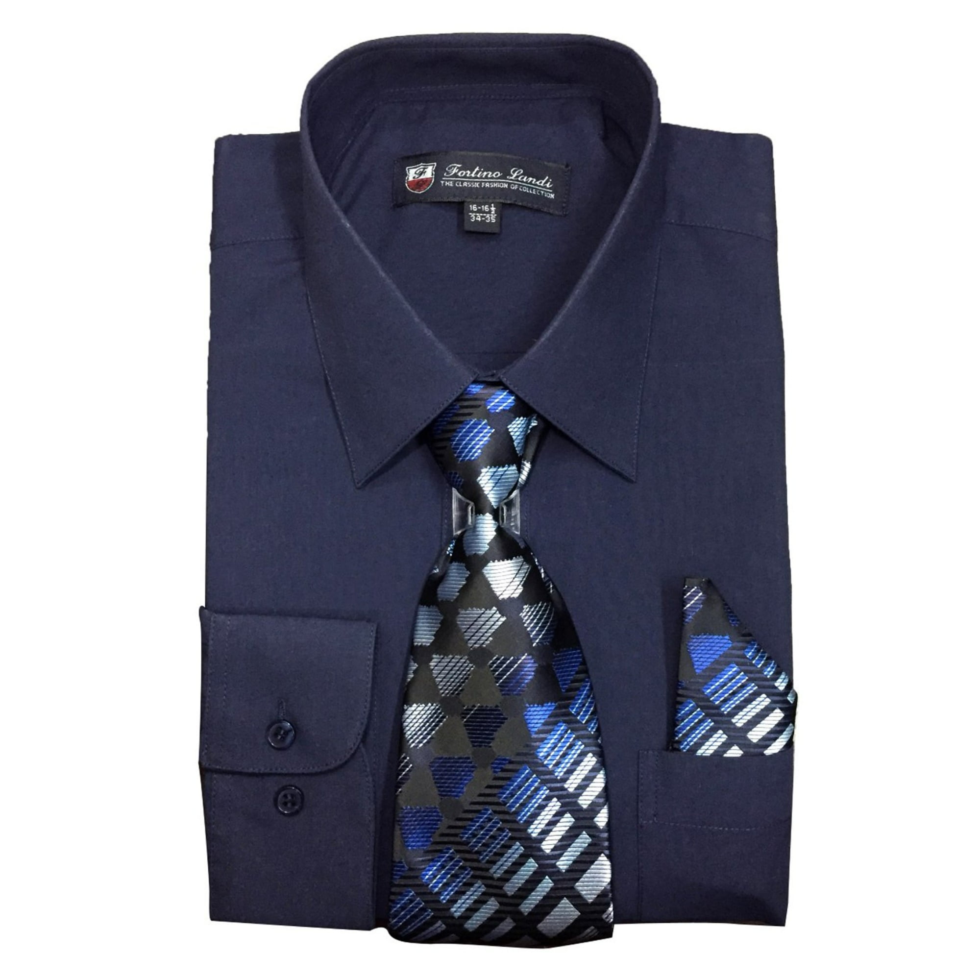 Fortino Landi Men's Long Sleeve Dress Shirt with Matching Tie and ...