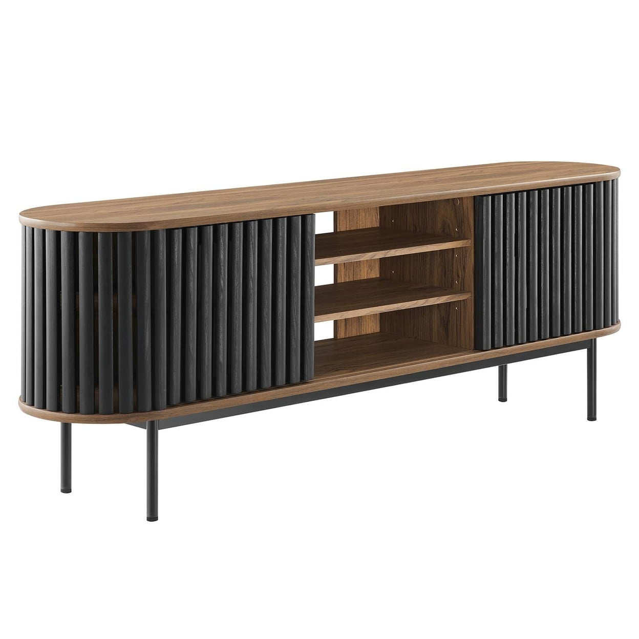 "Fortitude Contemporary 71"" Walnut Black TV Stand with Adjustable ...