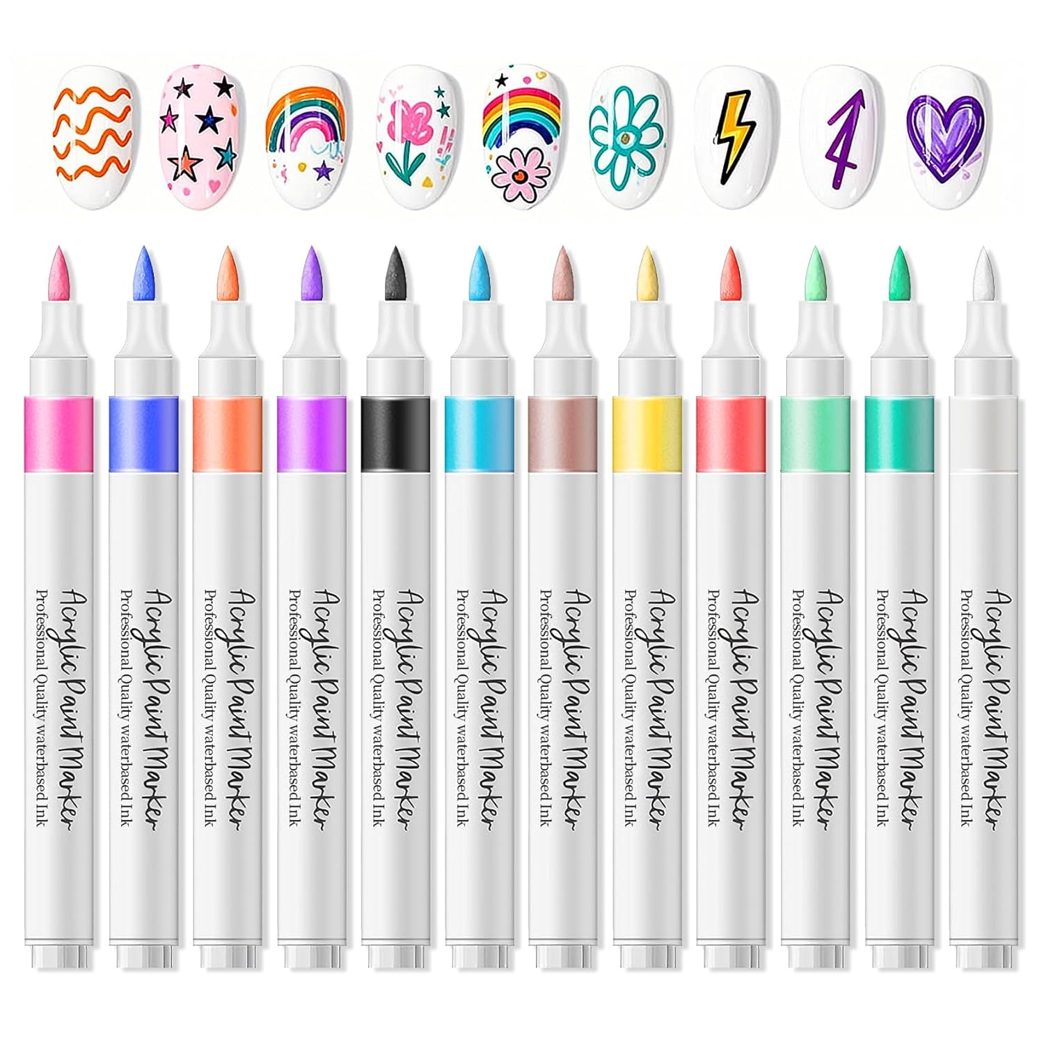 Fortjoy 12 Colors Nail Art Pens Set 3D Nail Art Markers for Drawing ...