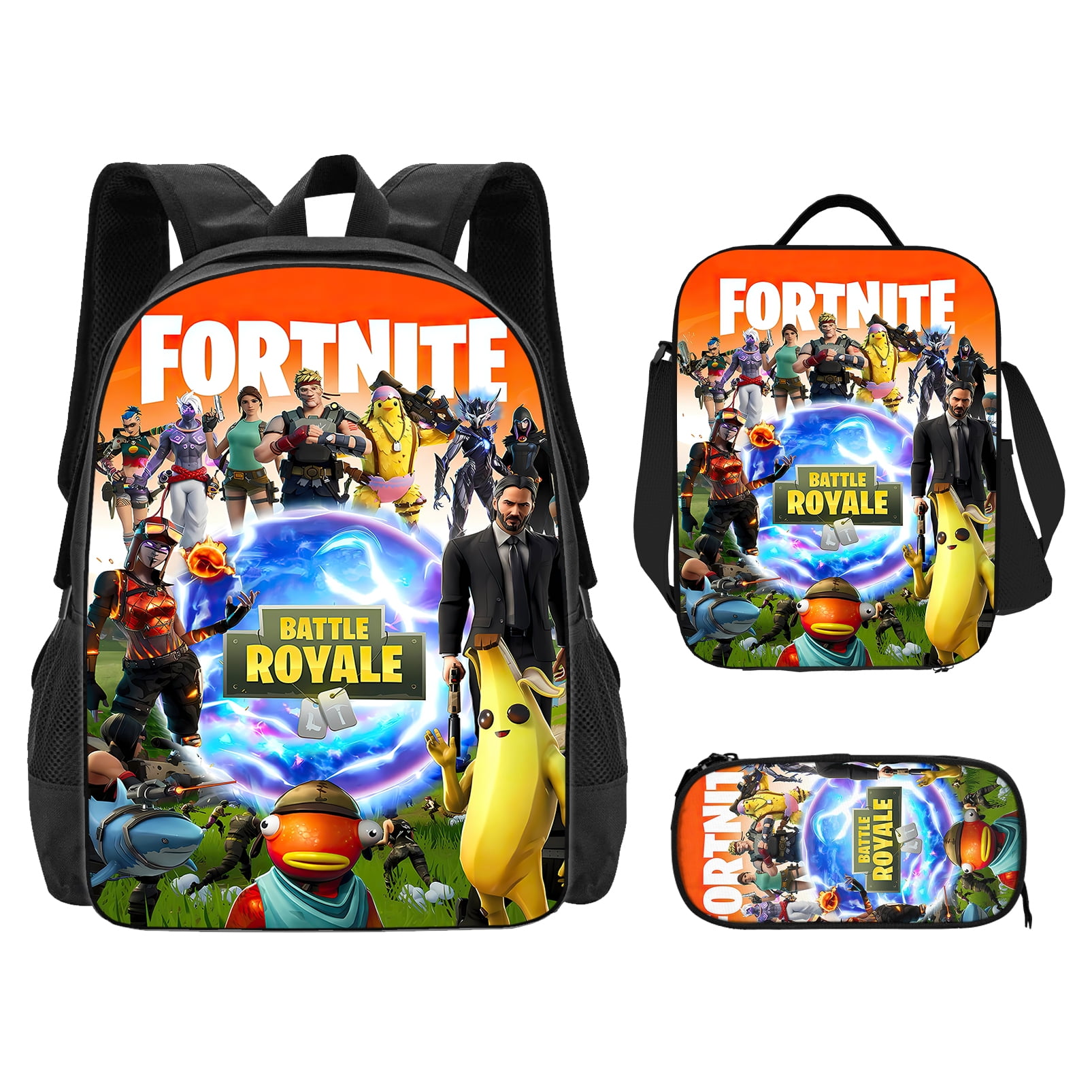 Fortnite 3 Set Backpack Cartoon Character Creative Print Bookpack ...