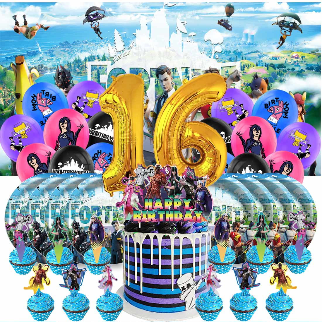 Fortnite Balloons Party Supplies 16th Decor Tableware Birthday Cake ...