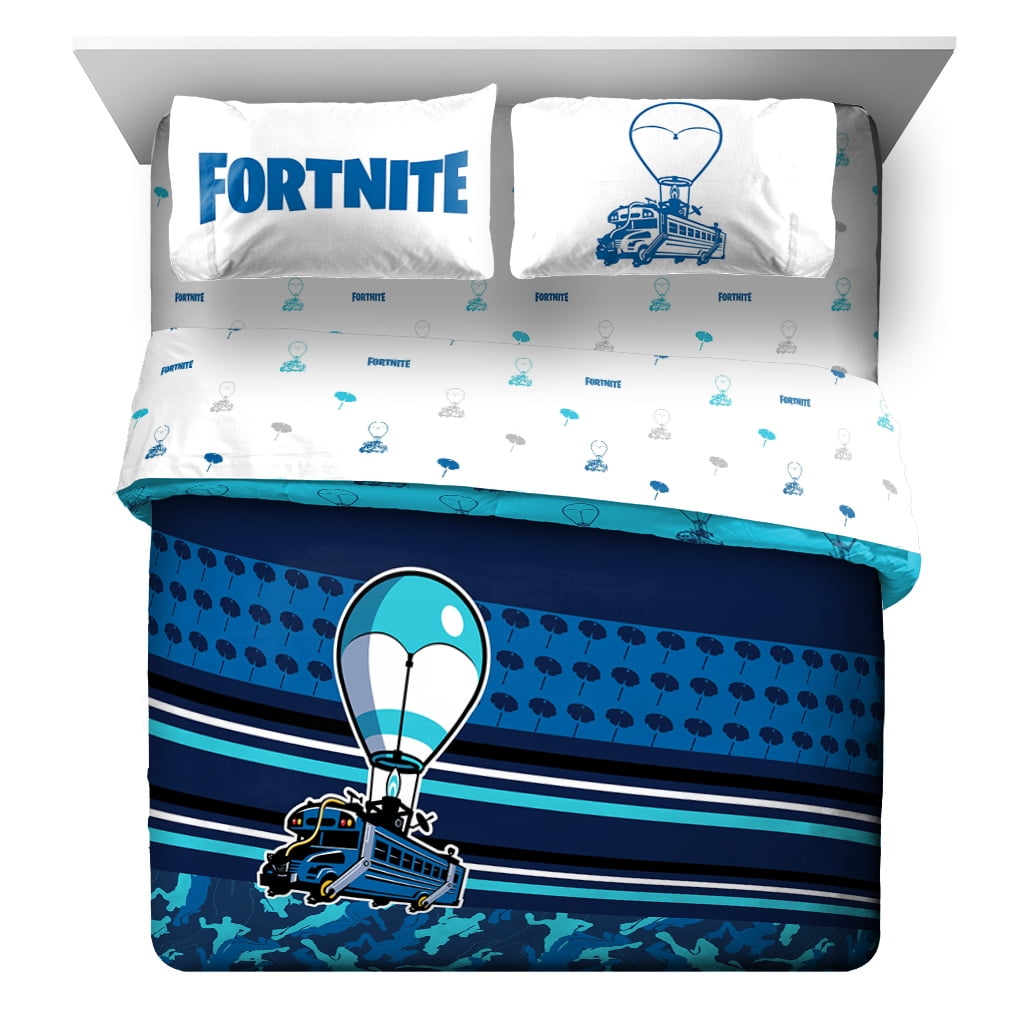 Fortnite Battle Bus Blue 100% Microfiber Queen Bed Set - Walmart.com