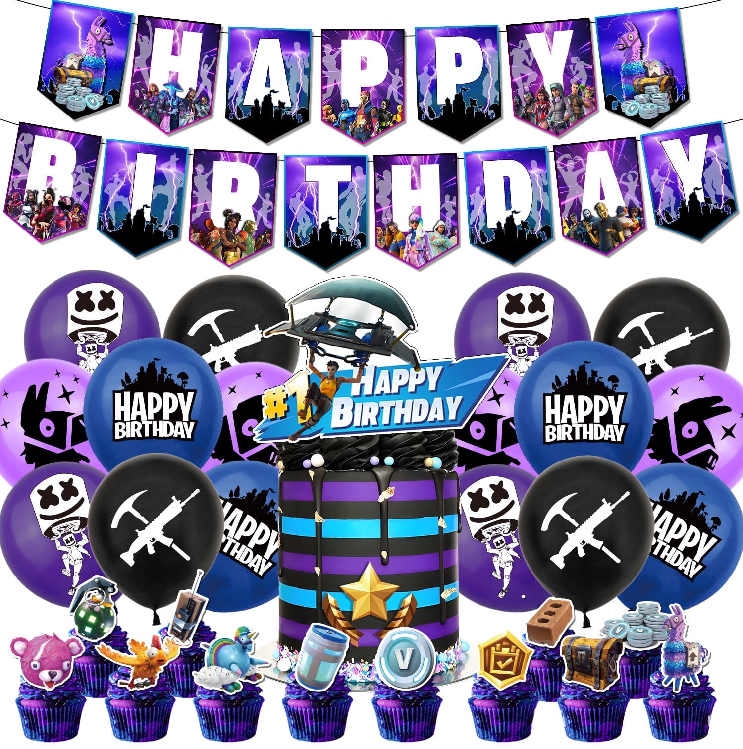 Fortnite Birthday Party Decorations, 44 Pcs Fortnite Party Supplies Set ...