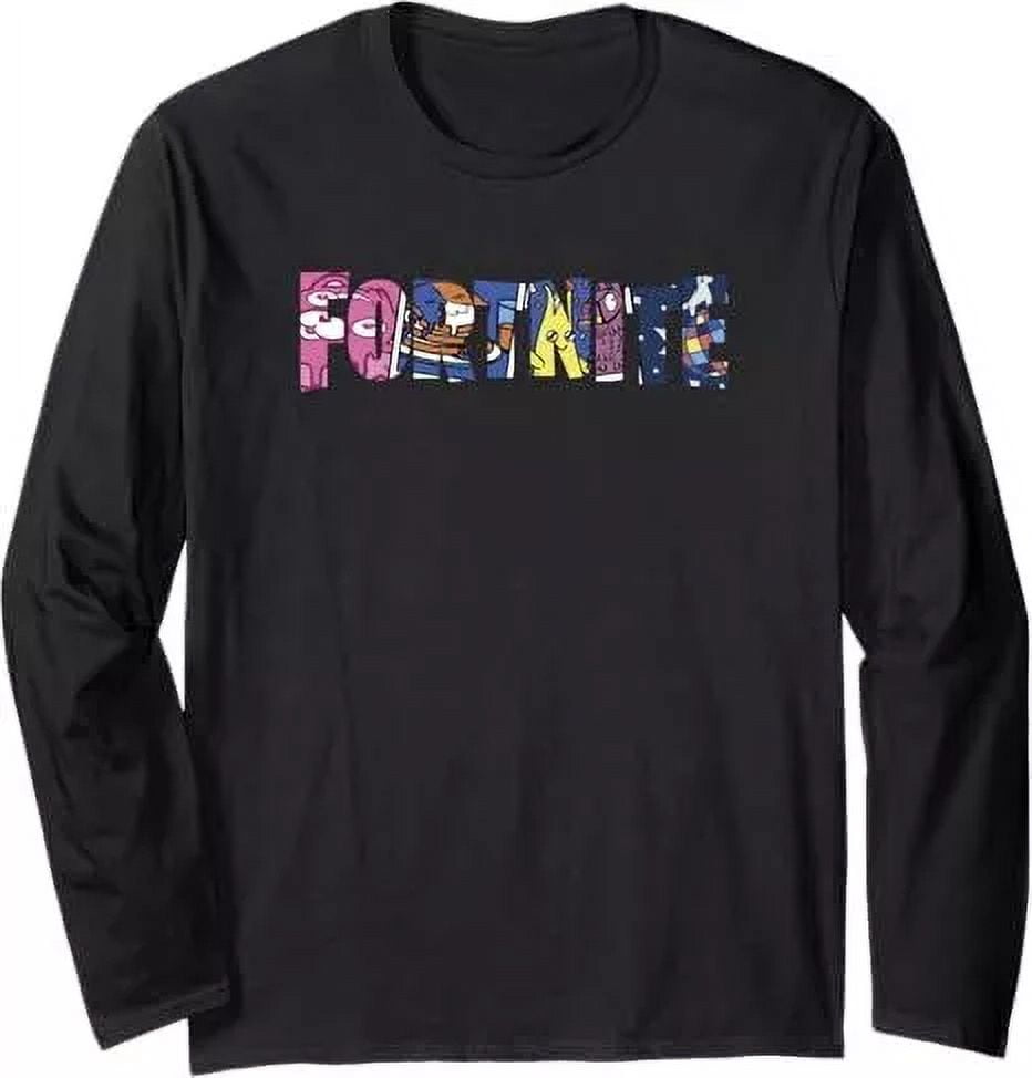 Fortnite Boy's Colorful Filled Logo Long Sleeve Black T-Shirt, Medium ...