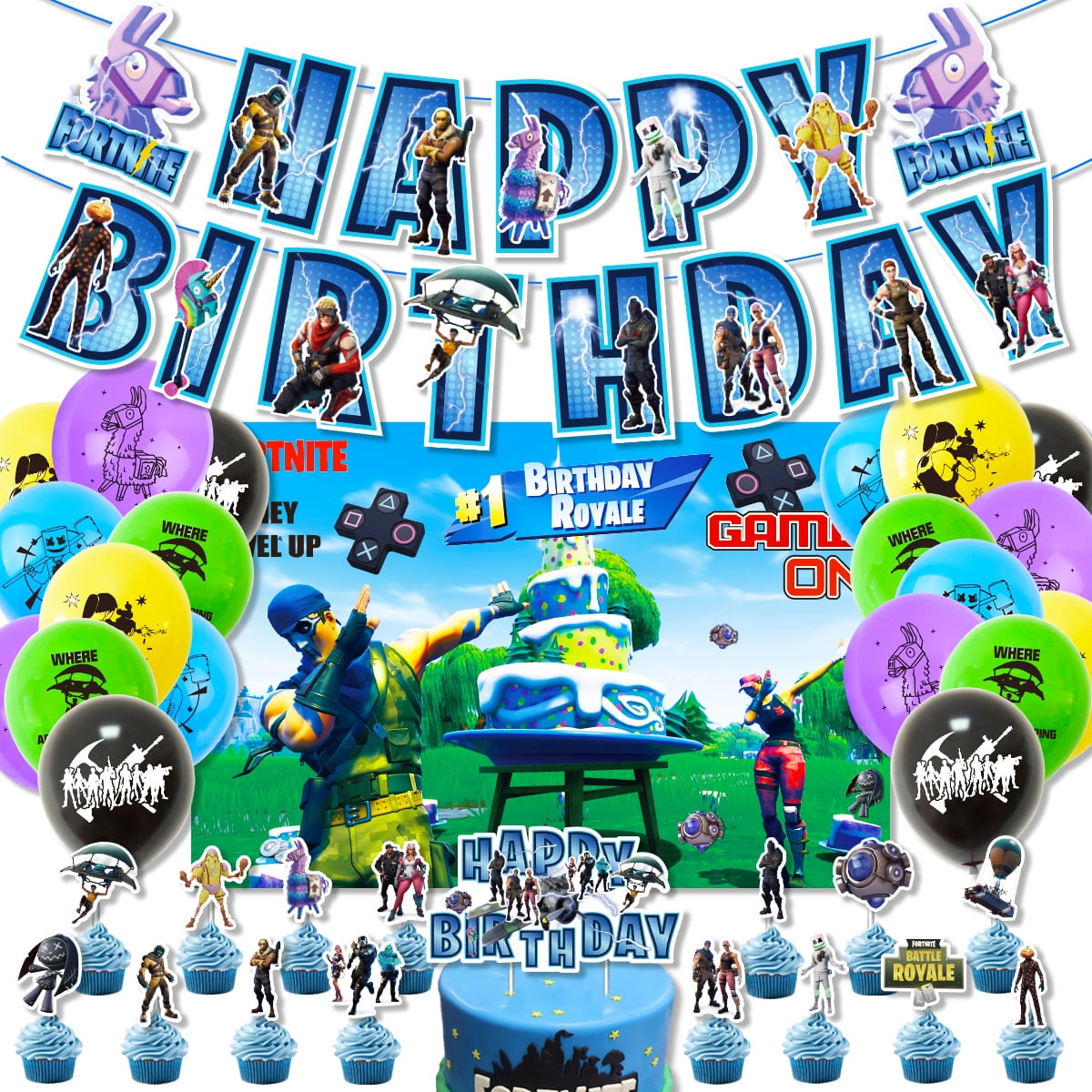 Fortnite Gaming Party Supplies Birthday Decoration Set 39 Pack ...