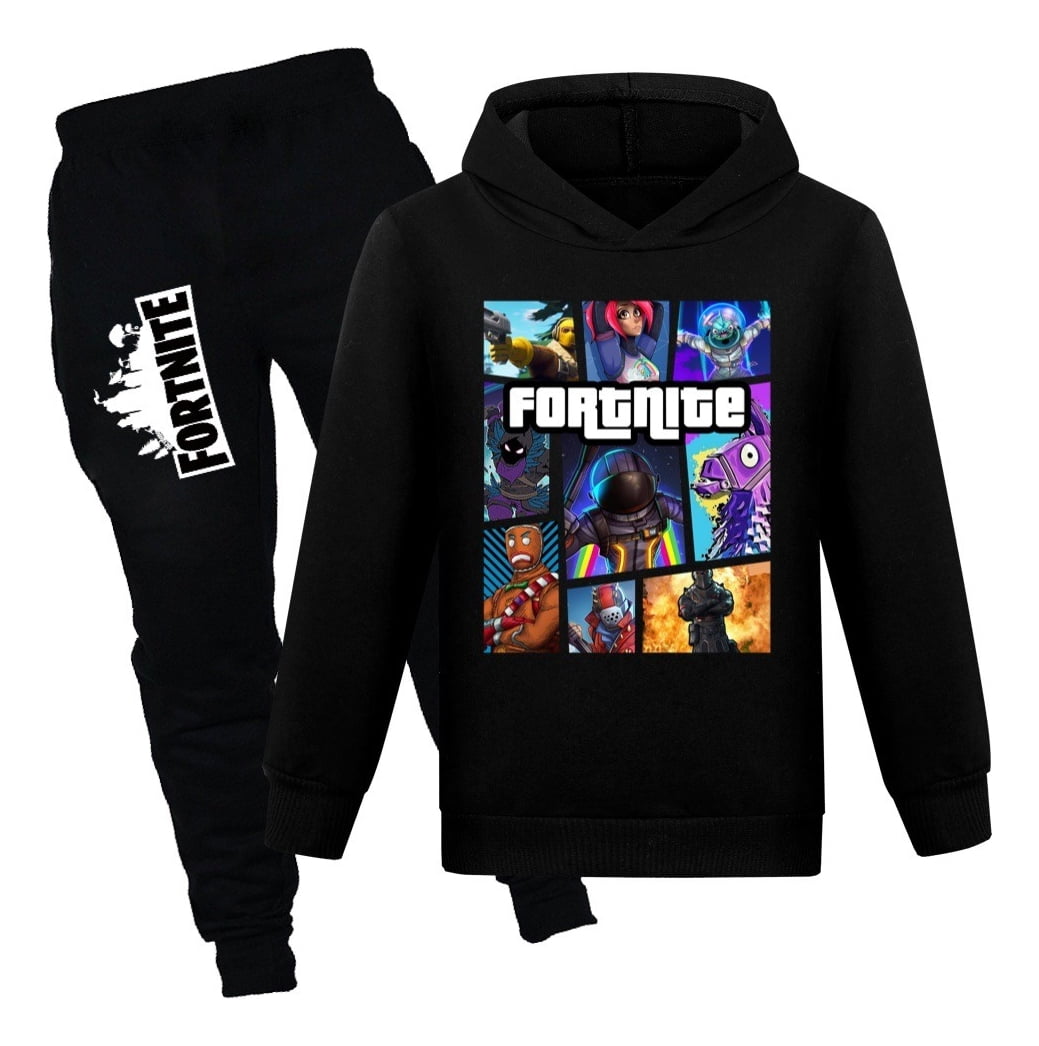 Fortnite Kids Hoodie and Jogger Pants Set Black Gaming Tracksuit Boys ...
