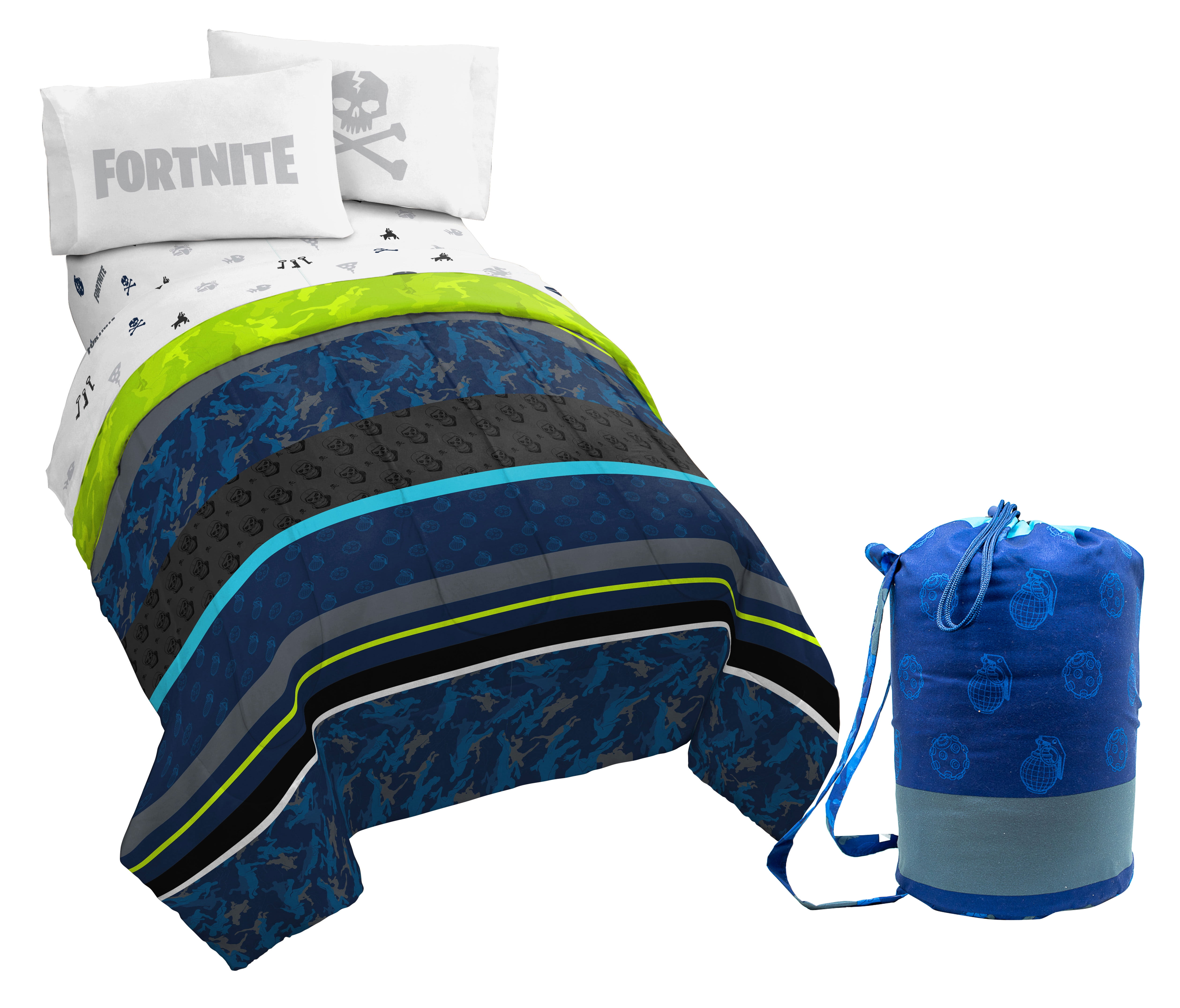 Fortnite 5-Piece Neon Stripes Reversible Bedding Set Child Blue ...