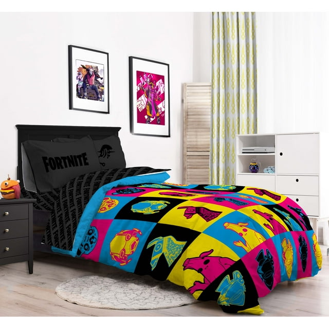 Fortnite Neon Warhol Comforter Twin Size Bed Set for Kids, 4 Piece, 100 ...