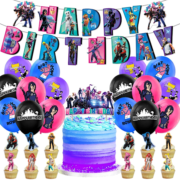 Fortnite Party Decorations – Balloons, Banner, Cake Topper, Gaming ...