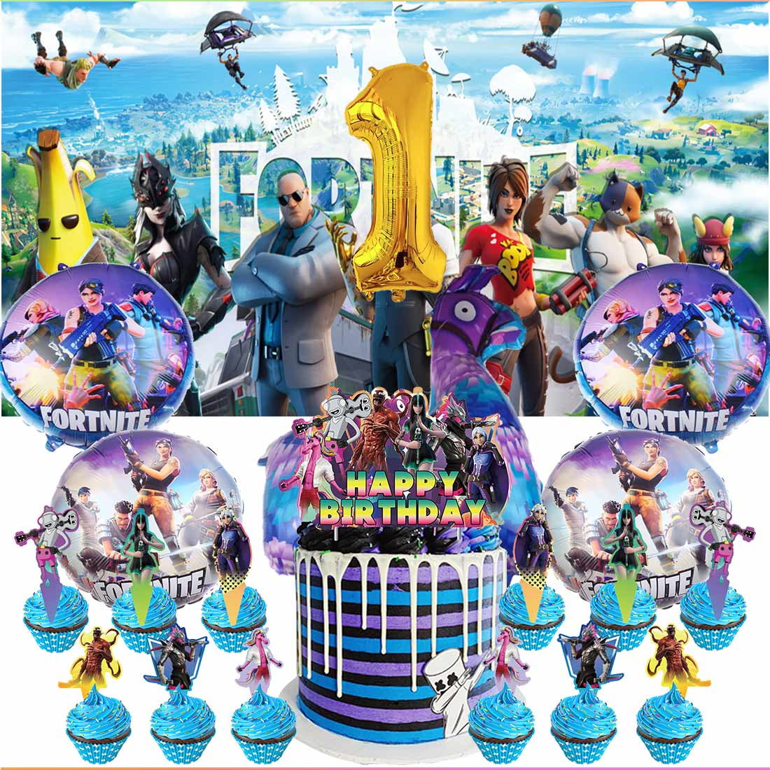 Fortnite Party Supplies Decor 1st Kit Balloons Birthday Cake Topper ...