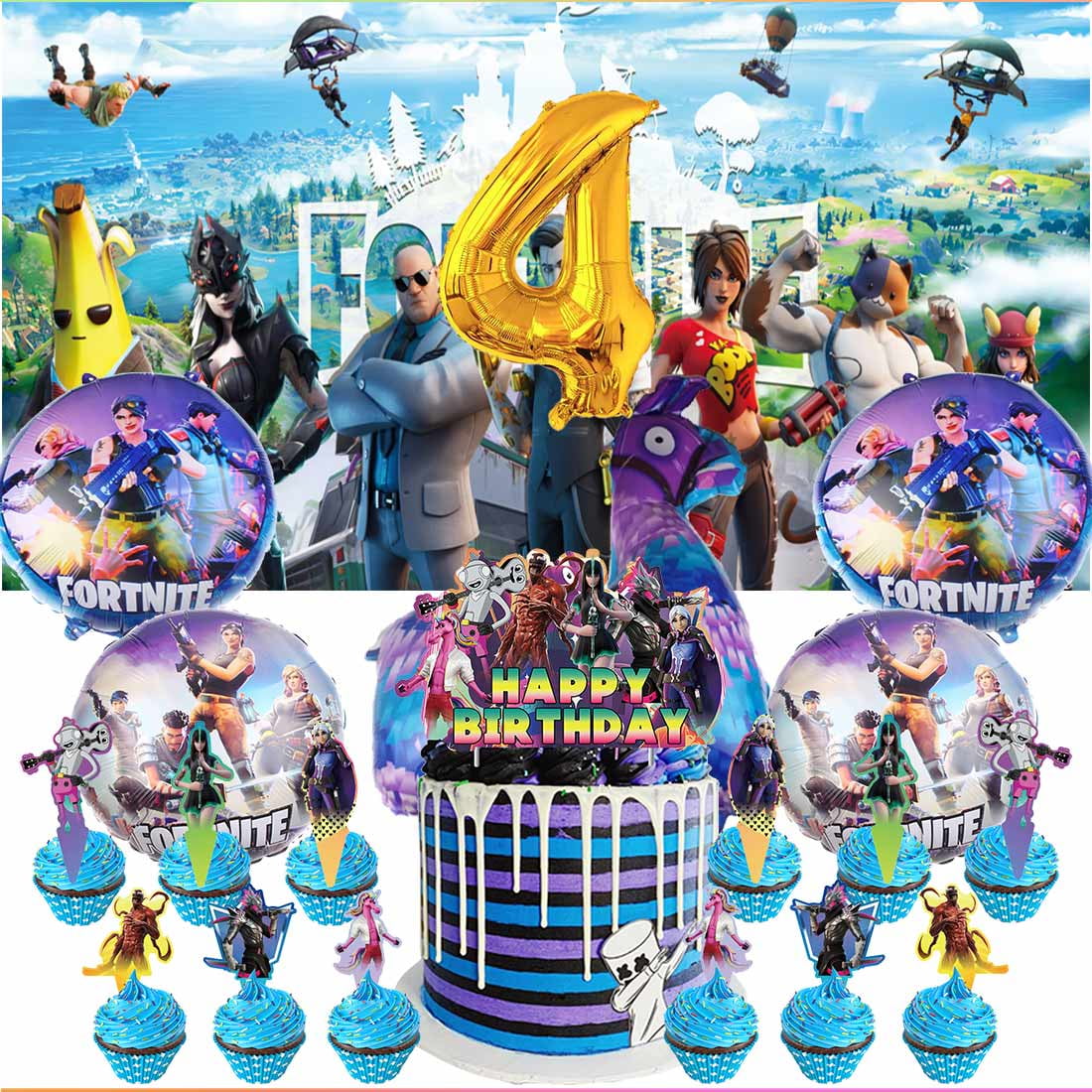Fortnite Party Supplies Decor 4th Kit Balloons Birthday Cake Topper ...