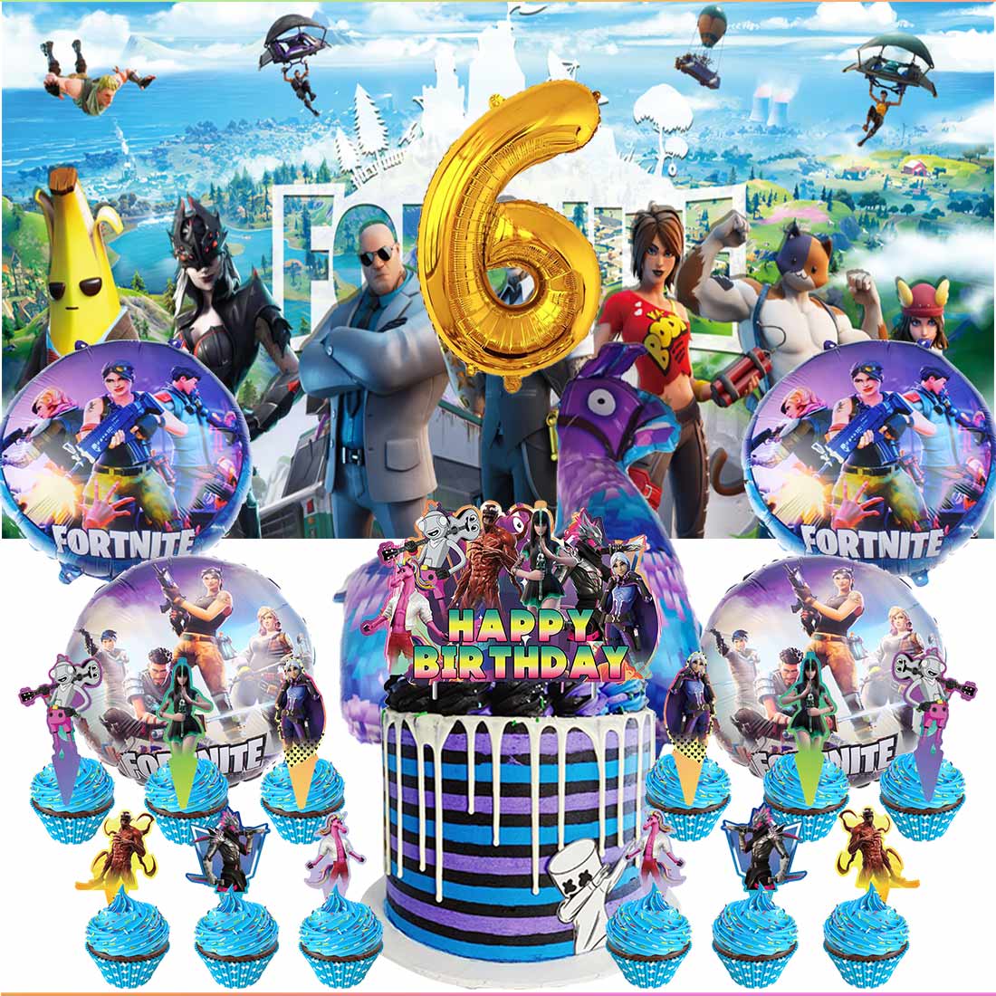 Fortnite Party Supplies Decor 6th Kit Balloons Birthday Cake Topper ...