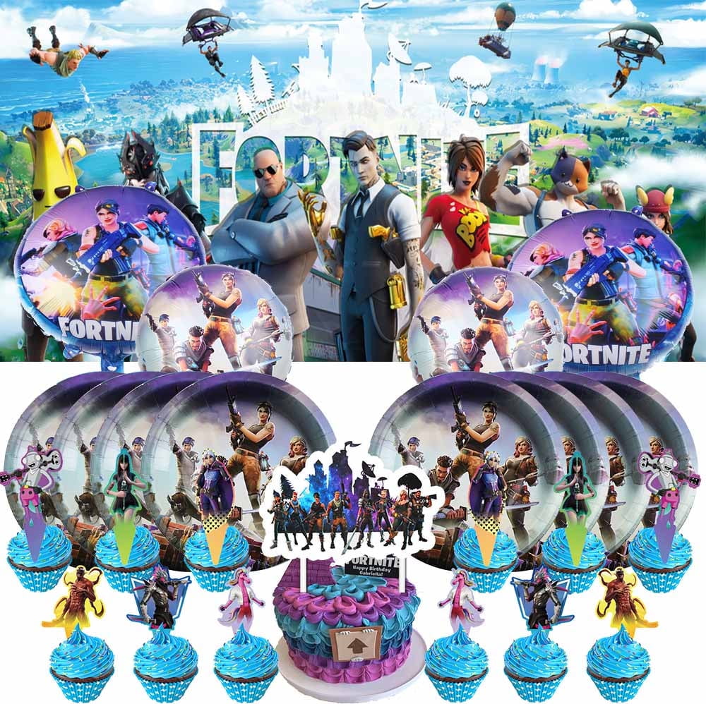 Fortnite Party Supplies Plates Decorations Birthday Cake Topper Banner ...