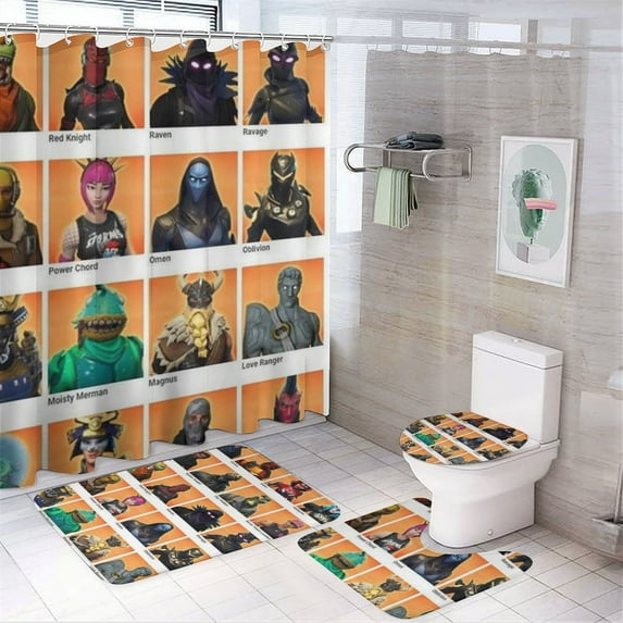 Fortnite print Shower Curtain Sets Bathroom Set Decor with Non-Slip ...