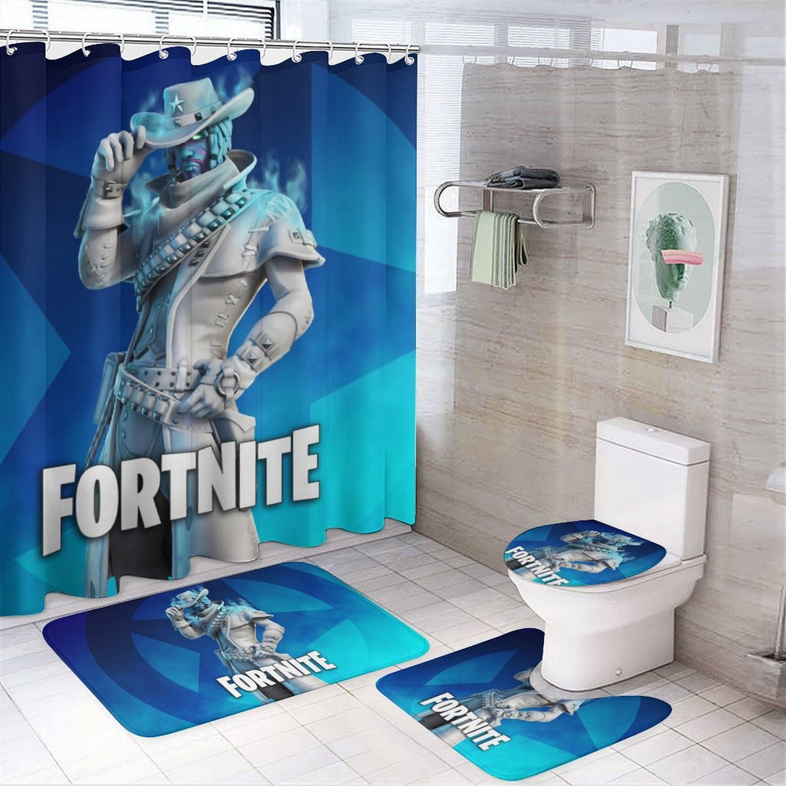 Fortnite print Shower Curtain Sets Bathroom Set Decor with Non-Slip ...