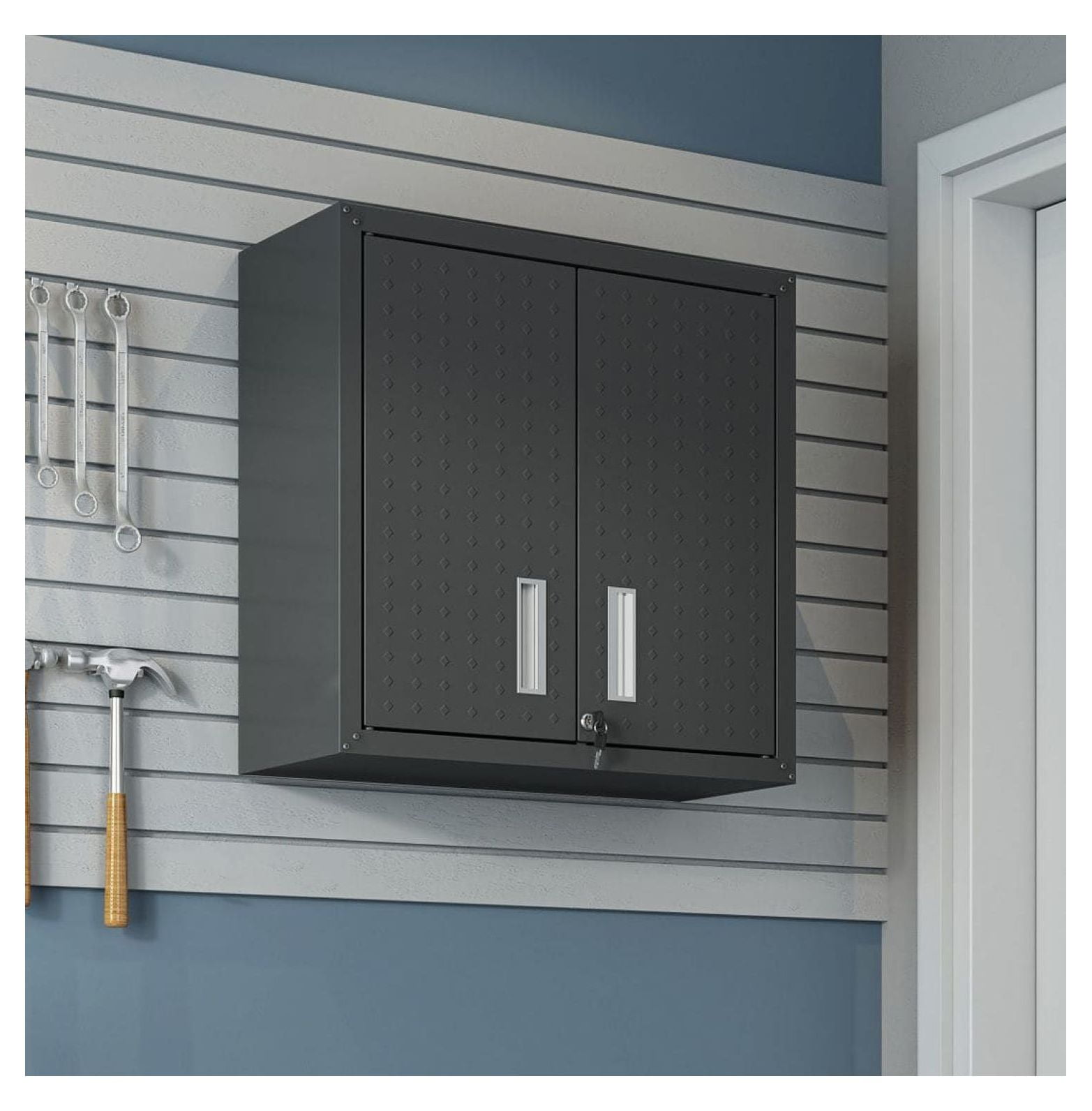 Fortress 30" Floating Textured Metal Garage Cabinet with Adjustable ...