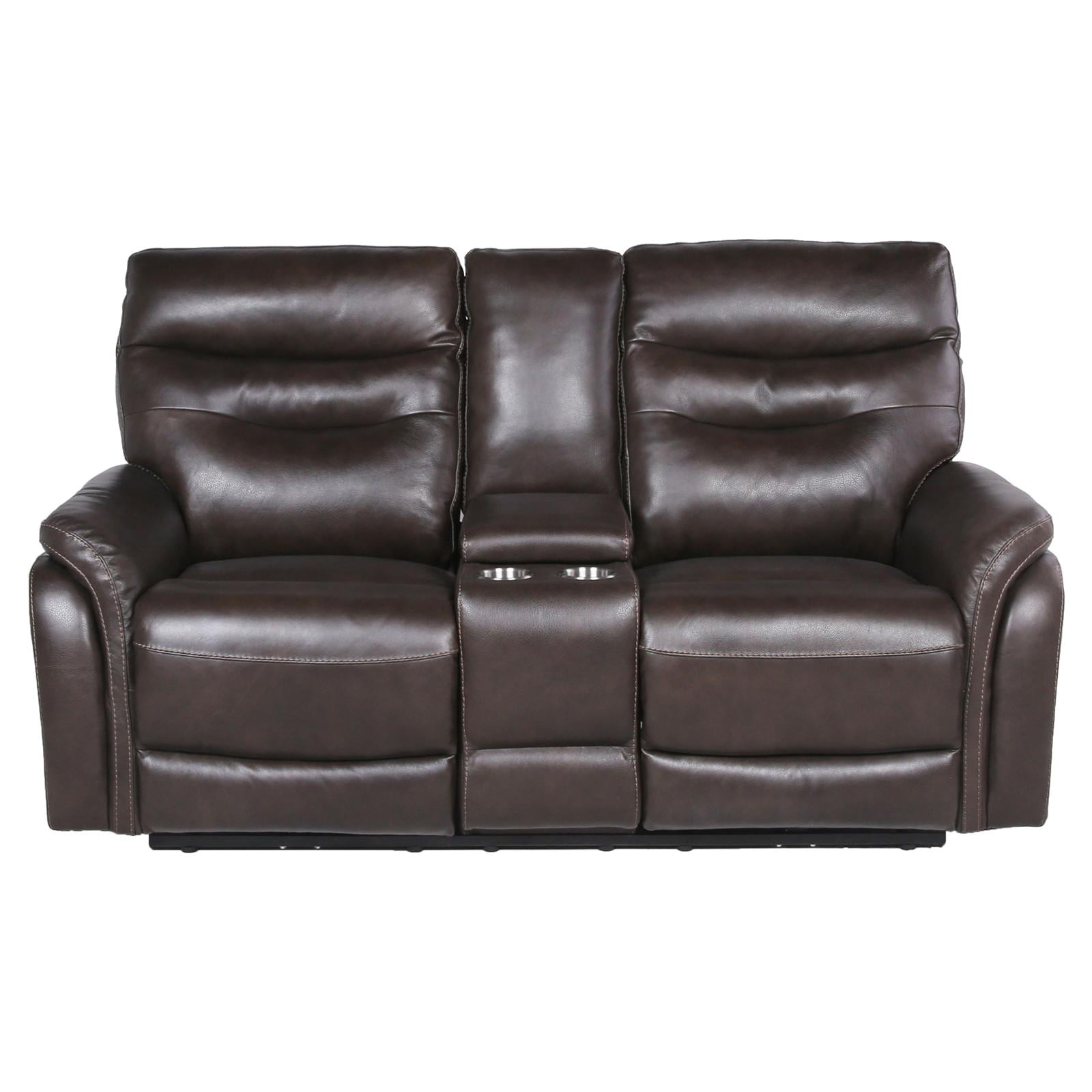 Fortuna Dark Brown Espresso Leather Power Recliner Console Loveseat ...