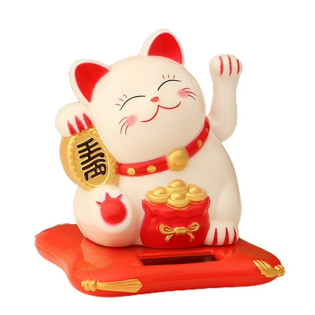 Fortune-Cat Figurine, Lucky Cat: Battery, and Solar Powered for ...
