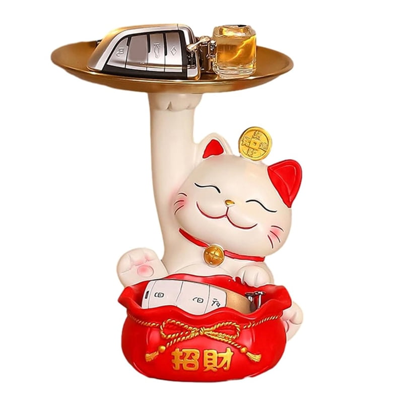 Fortune Cat Statue, Creatives Cute Fortune Cat Tray, Resin Fortune Cat ...