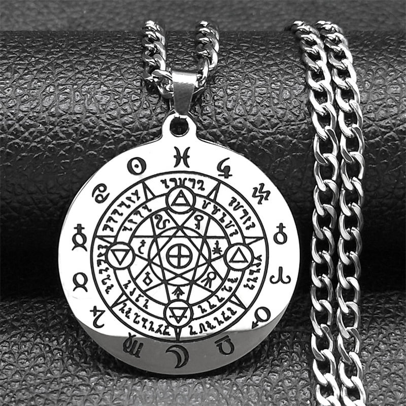 Fortune Wheel AGLA INRI 14K White Gold Men Necklace Solomon Wealth ...