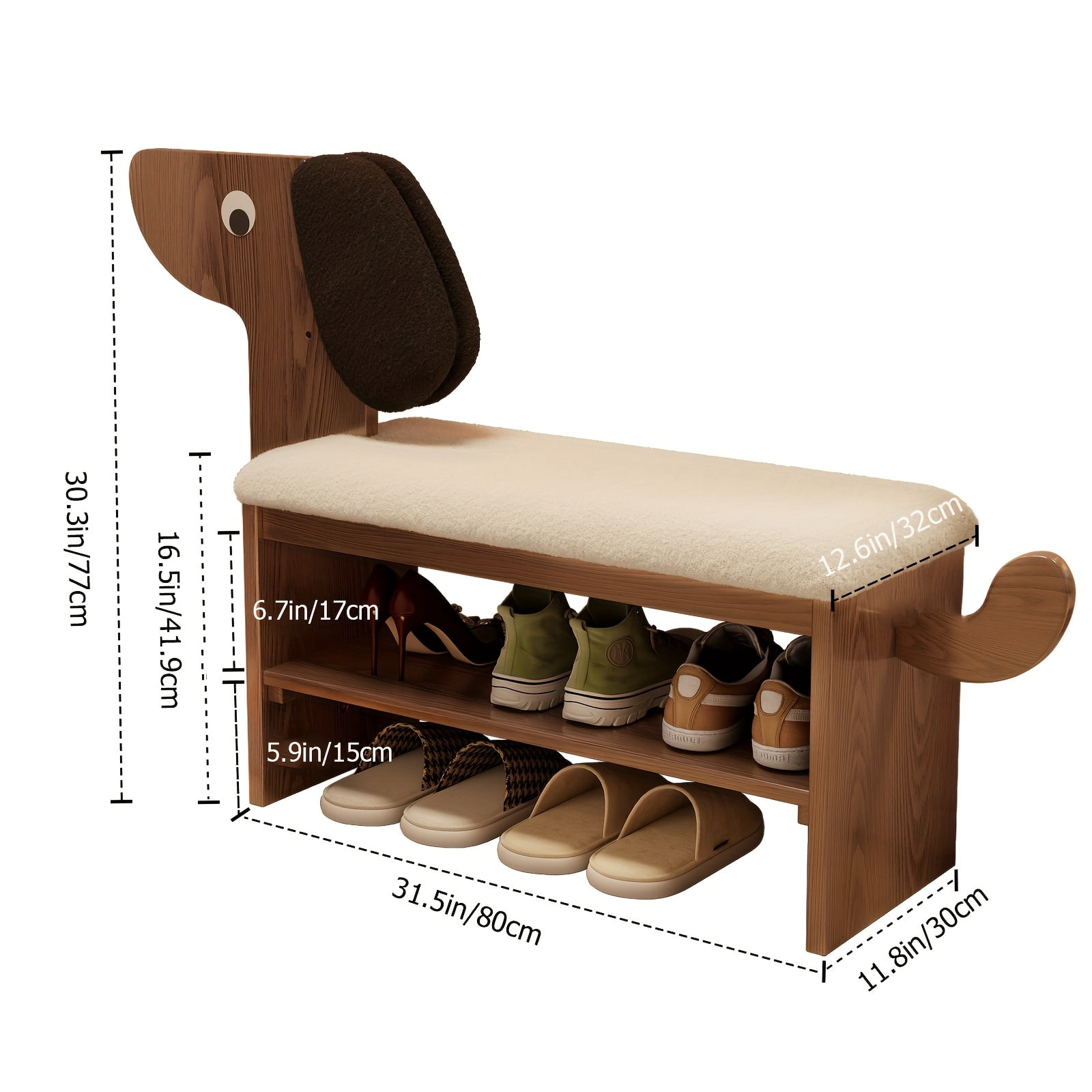 FortuneKey Solid Wood Shoe Stool – Adorable Puppy Design with Storage ...