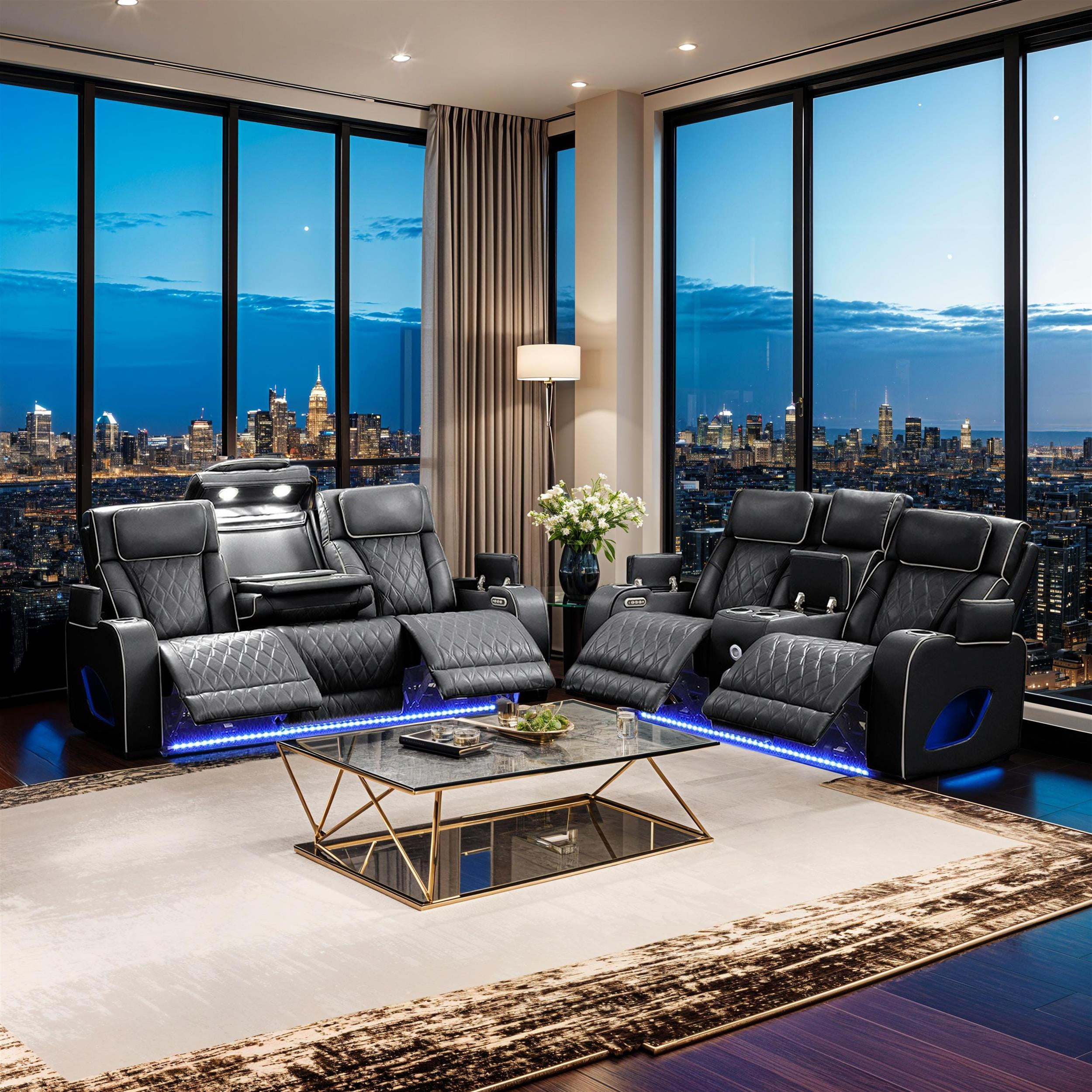 Fortuner Modern 2PC Livingroom Set Made with Faux Leather & Wood in ...
