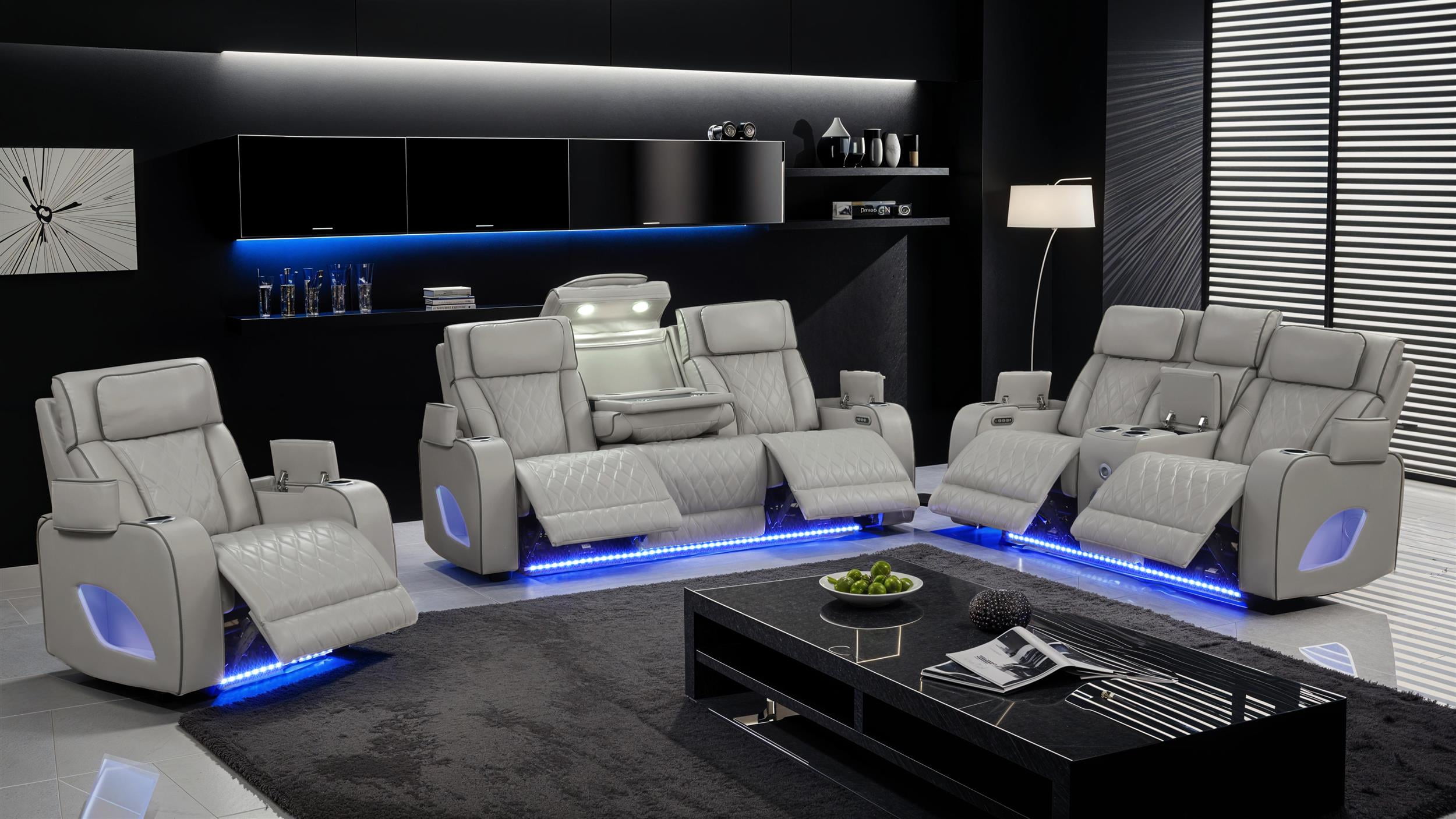 Fortuner Modern Style Recliner 3PC Livingroom Set Made with faux ...