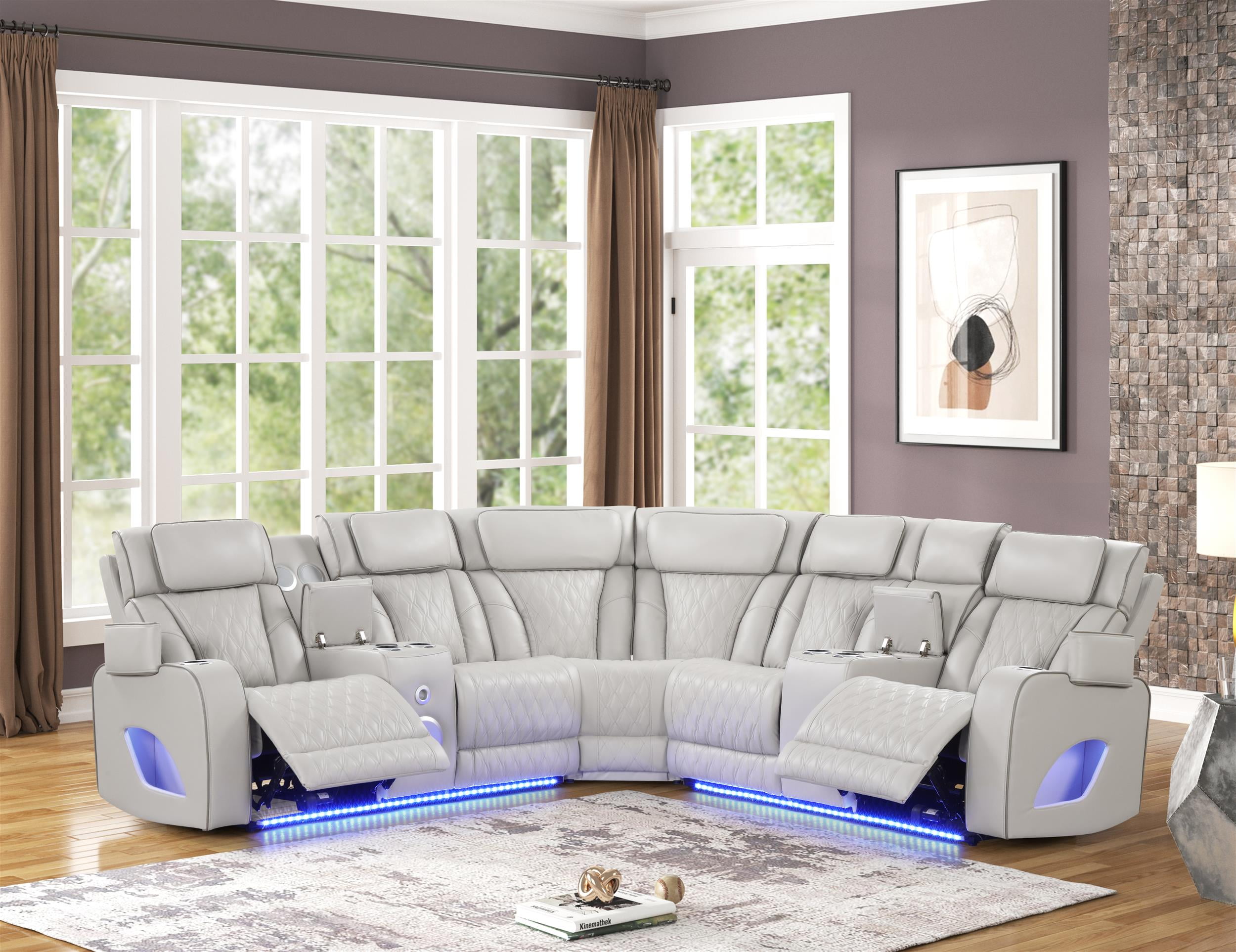 Fortuner Modern recliner sectional made with wood & Faux Leather in ...