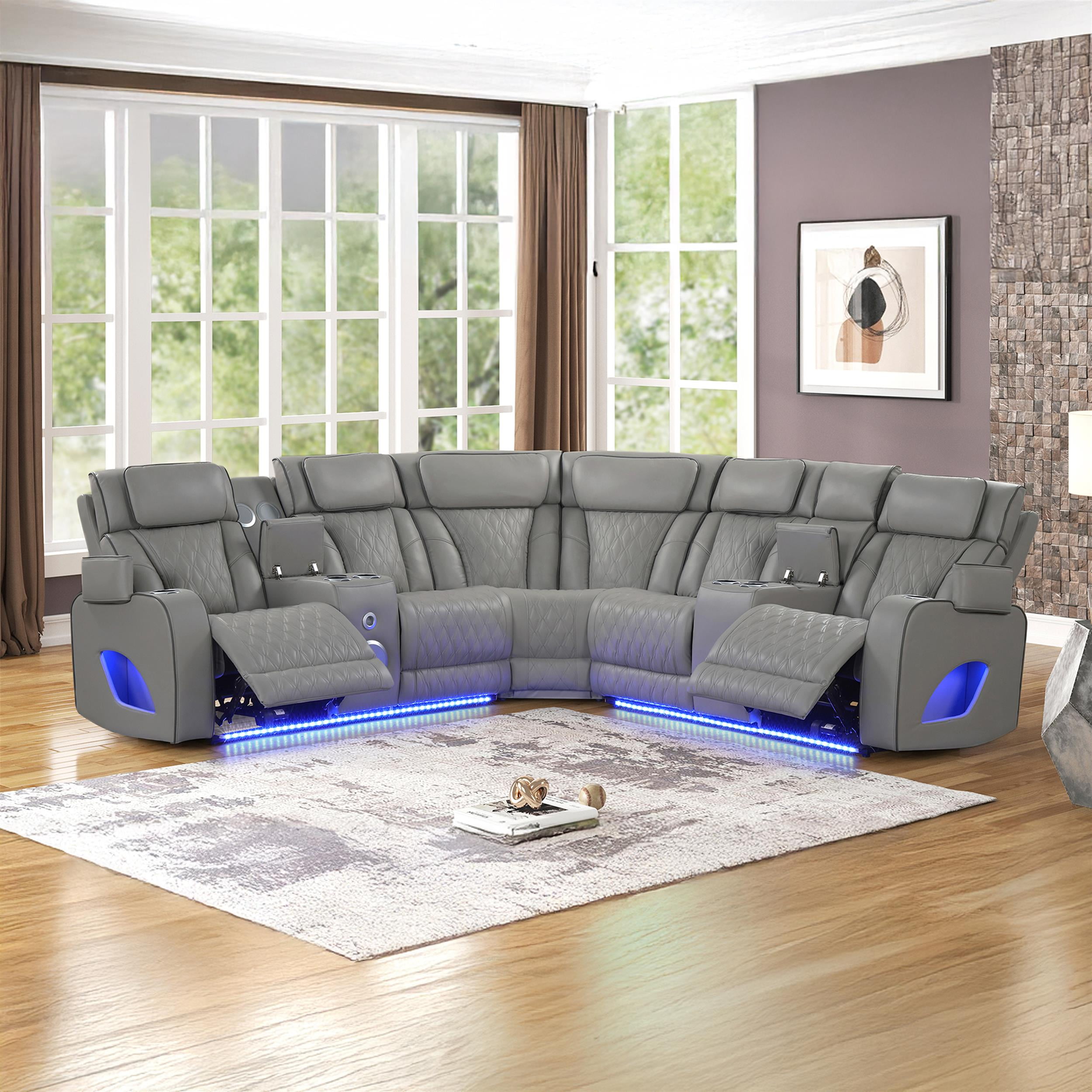 Fortuner Modern recliner sectional made with wood & faux leather in ...