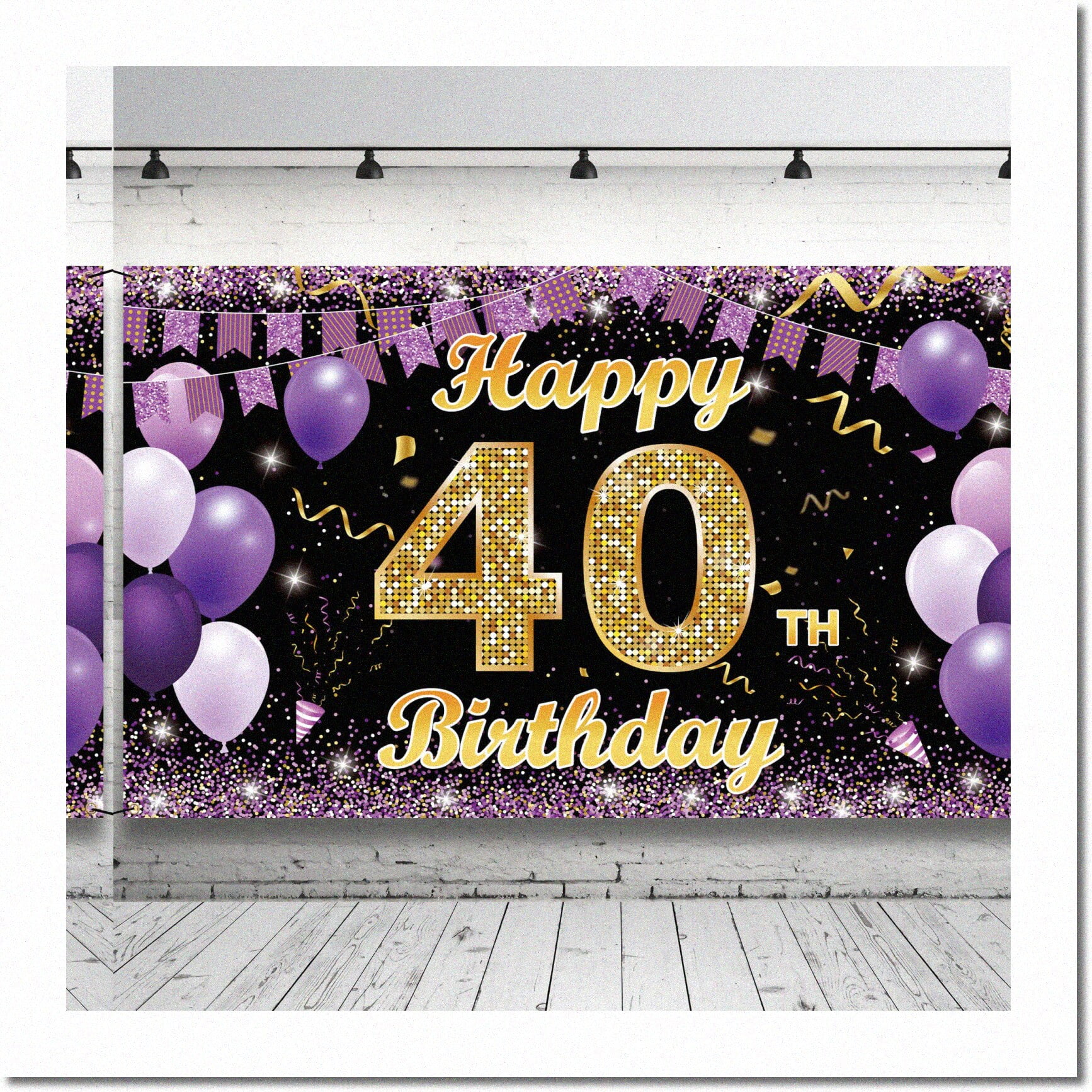 Forty & Fabulous Purple Gold Birthday Banner - Celebrate 40 Years with ...