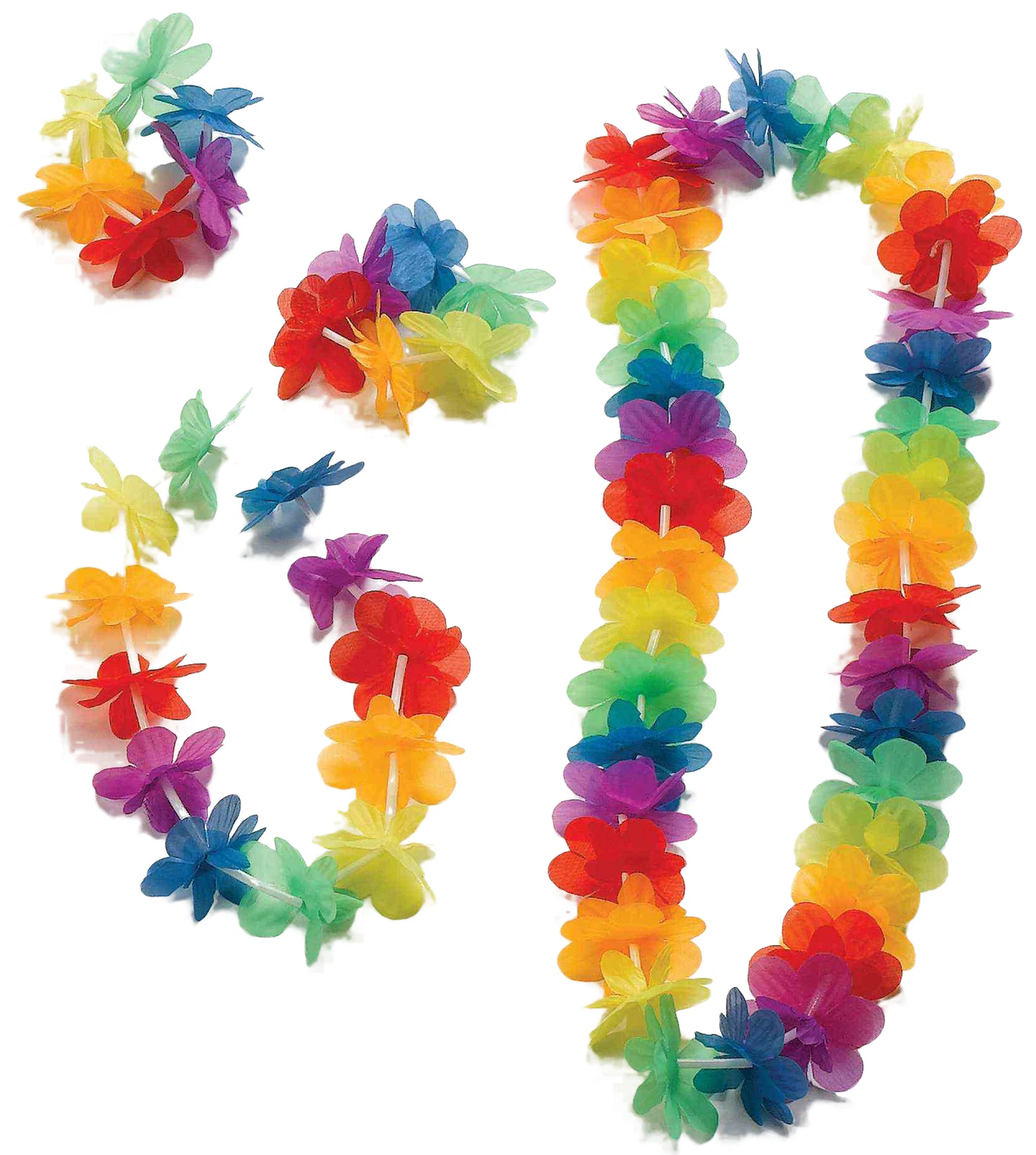 Forum Hawaiian Luau Flower Lei Hula Girl 4Pc Fabric Lei Set, Rainbow ...