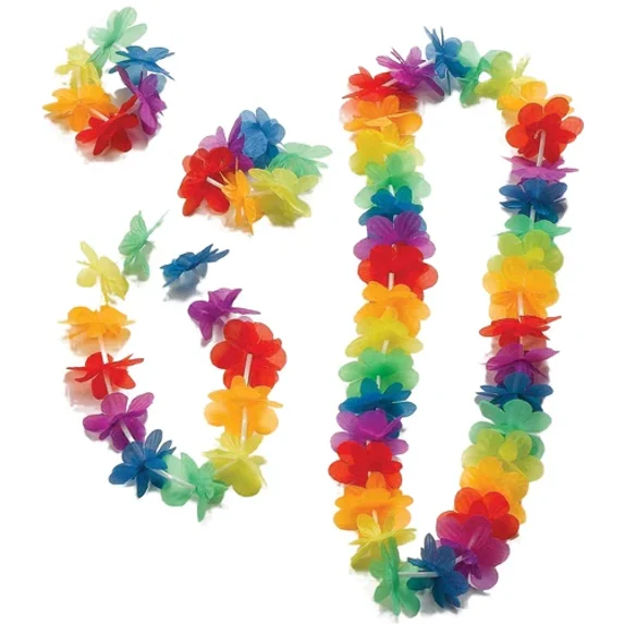 Forum Hawaiian Luau Flower Lei Hula Girl 4pc Fabric Lei Set, Rainbow ...