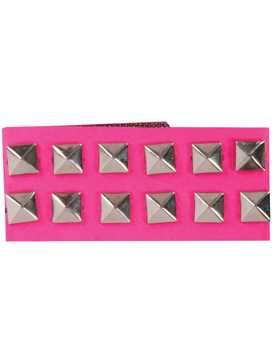 8" Biker 80s Punk Rock Pirate Costume Double Studded Neon Pink Bracelet ...