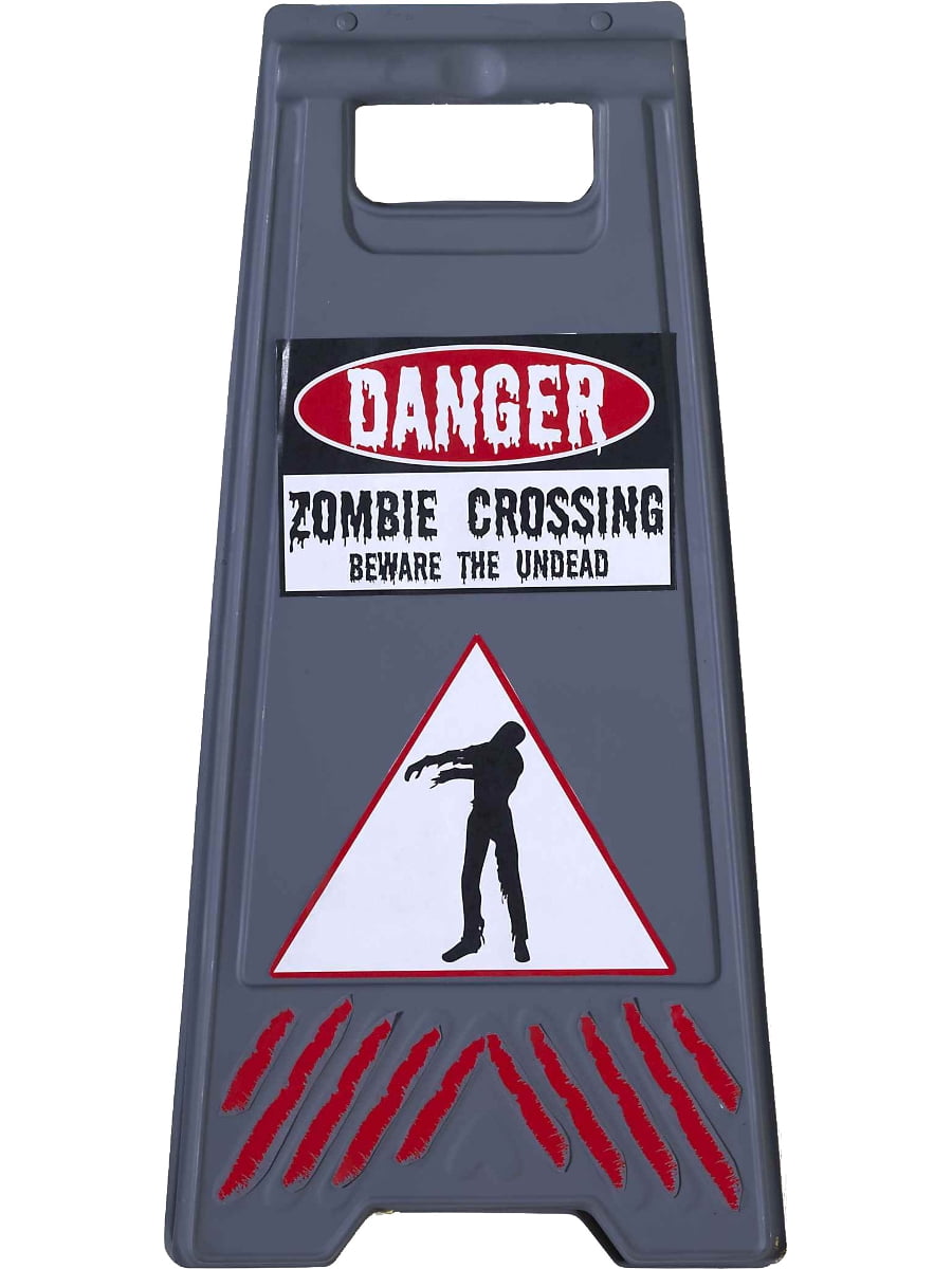 Zombie Crossing Warning Floor Sign with Caution Tape Halloween ...