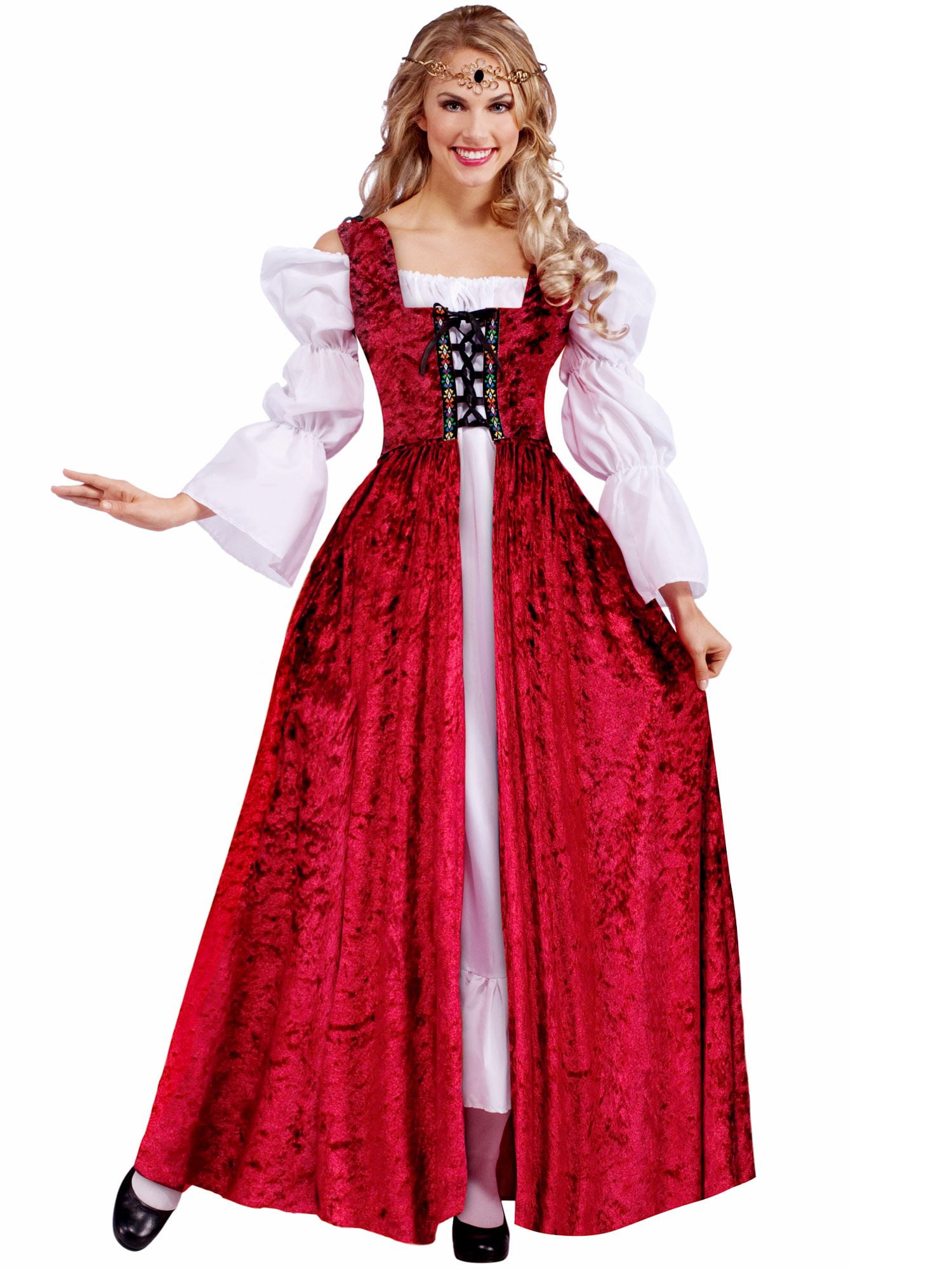 Elegant Medieval Maiden Red Lace Up Gown Costume Womens Plus Size 18-22 ...