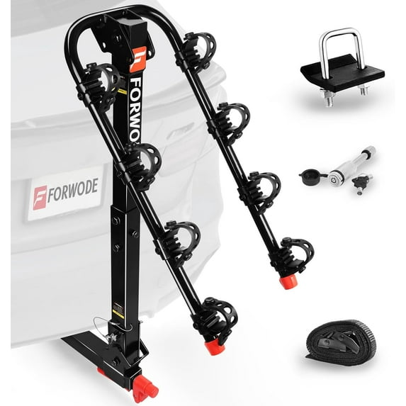 Forwode 4 Bike Hitch Mount Rack, Tiltable Foldable Bicycle Carrier Wobble Free Locking Hitch ...
