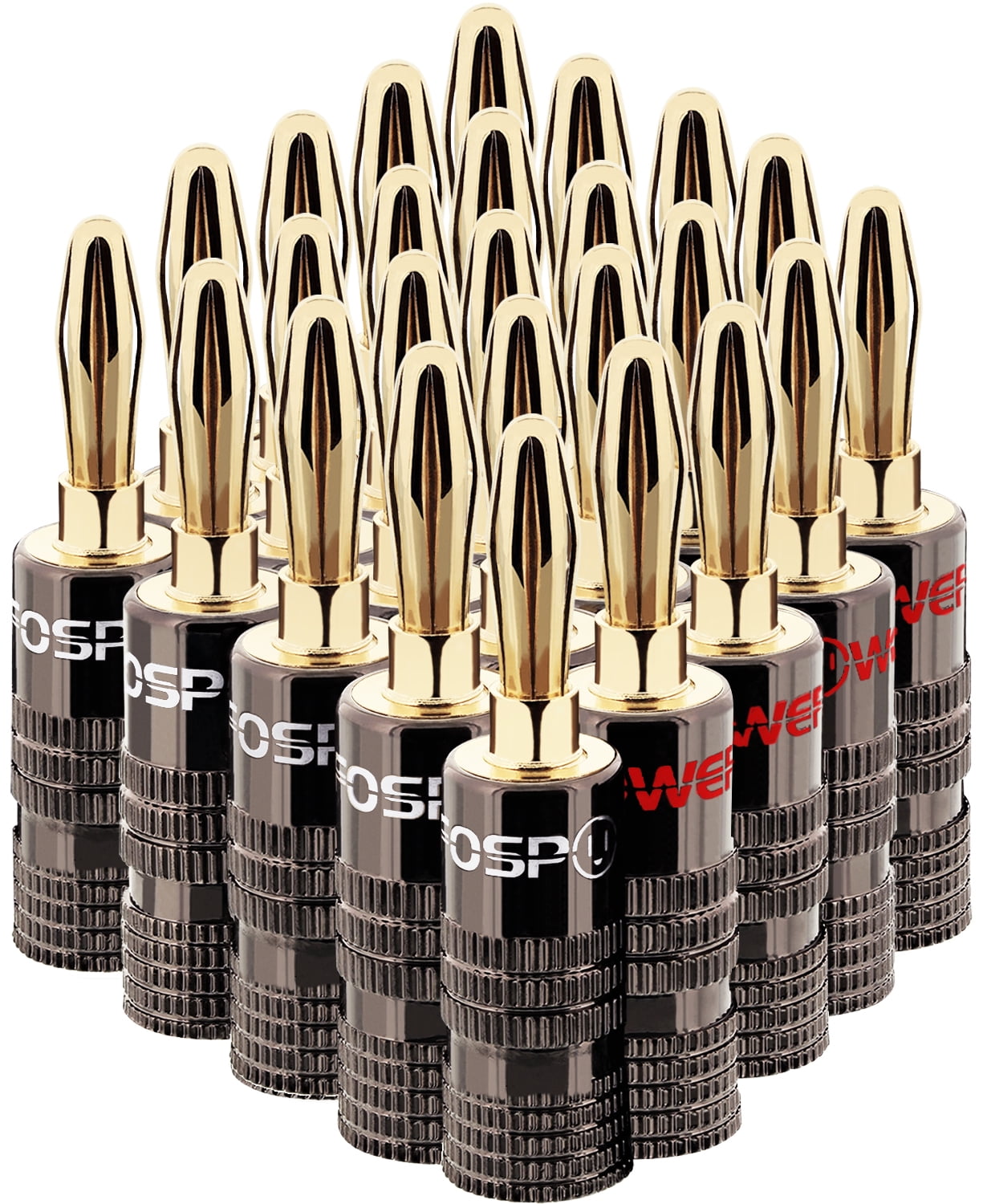 FosPower Banana Plugs, 24K Gold Plated Speaker Wire Connectors, 12 ...