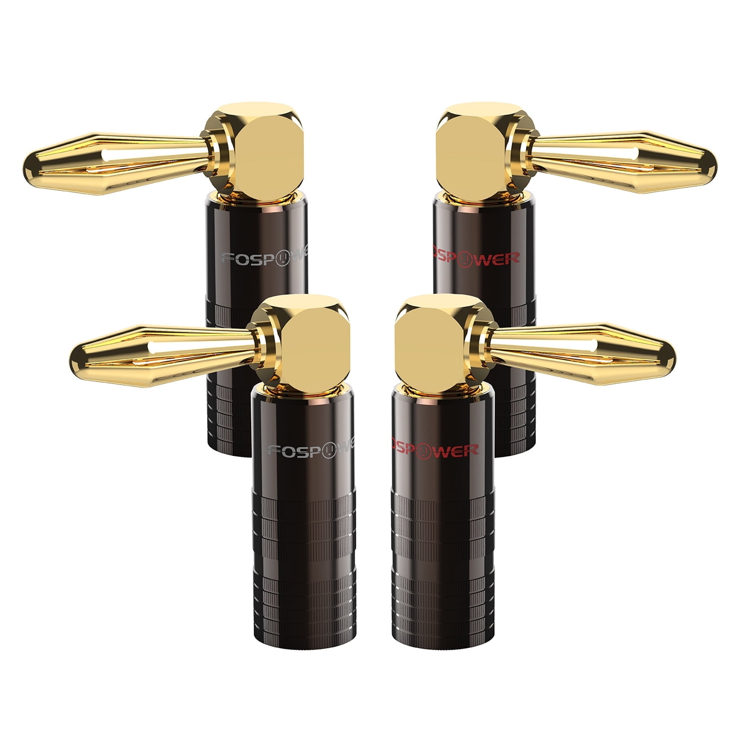 FosPower Banana Plugs 2 Pairs / 4 pcs, 24K Gold Plated Right-Angled ...