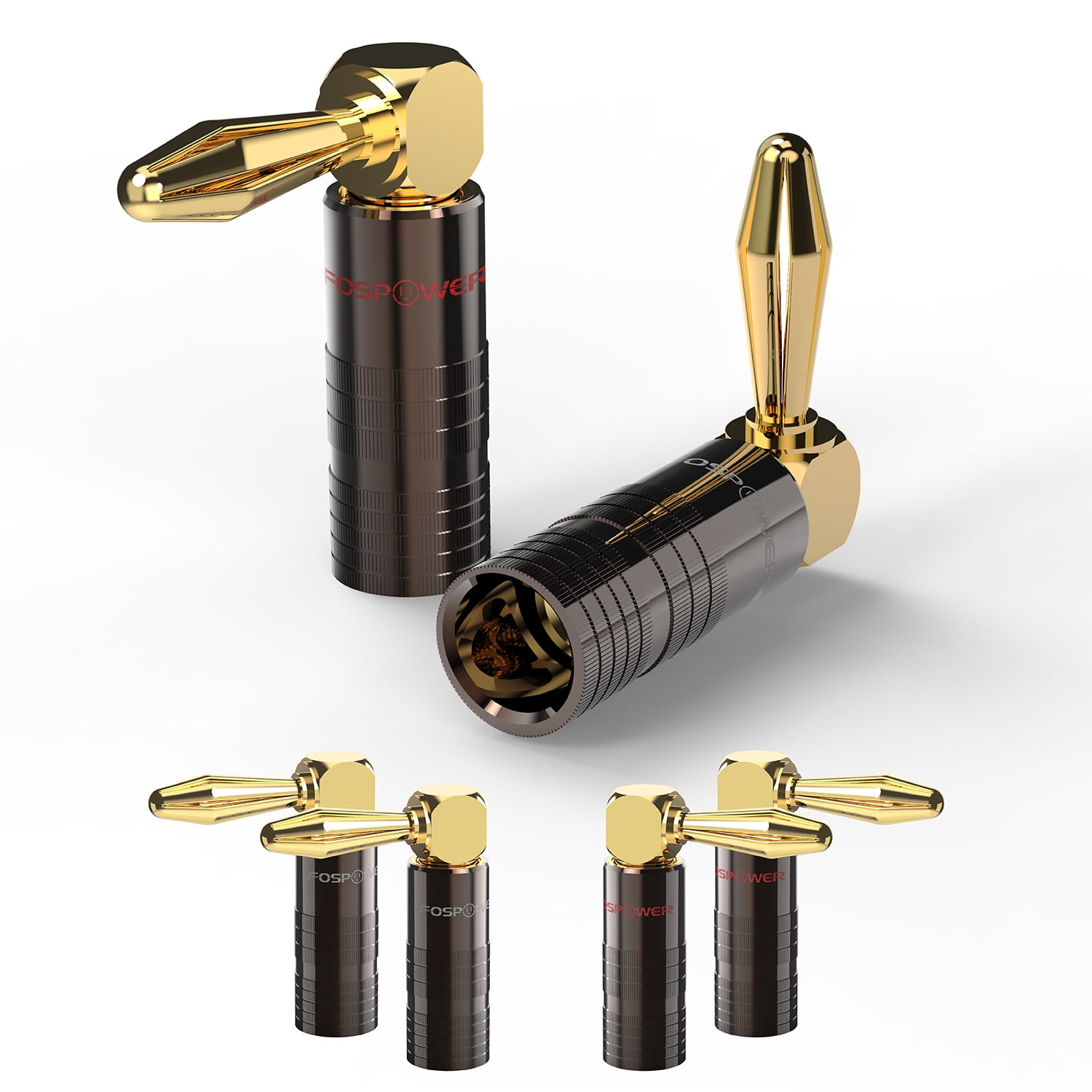 FosPower Banana Plugs 6 Pairs / 12 pcs, 24K Gold Plated Right-Angled ...