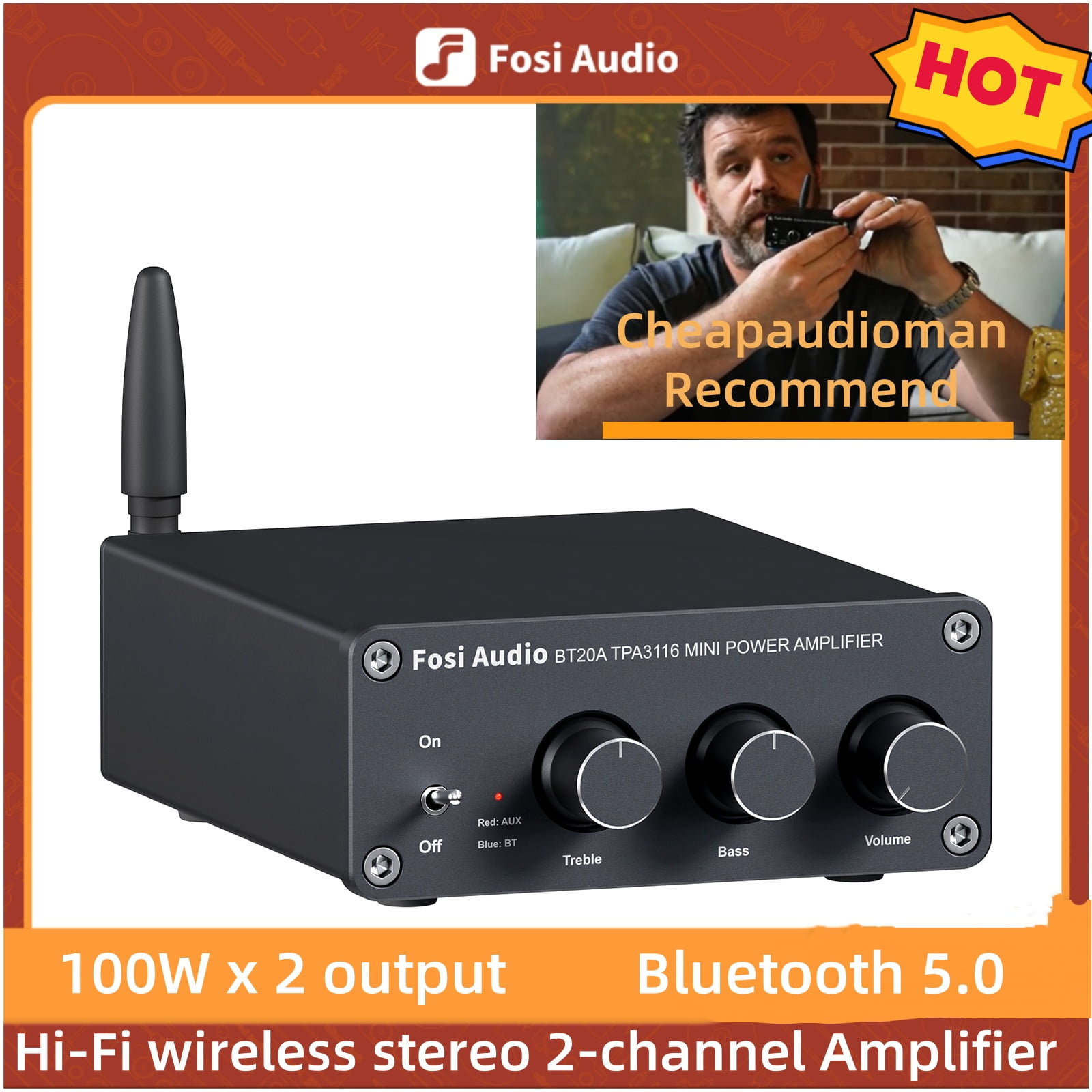 Fosi Audio BT20A Bluetooth Stereo Amplifier, 2 Channel Home Audio ...