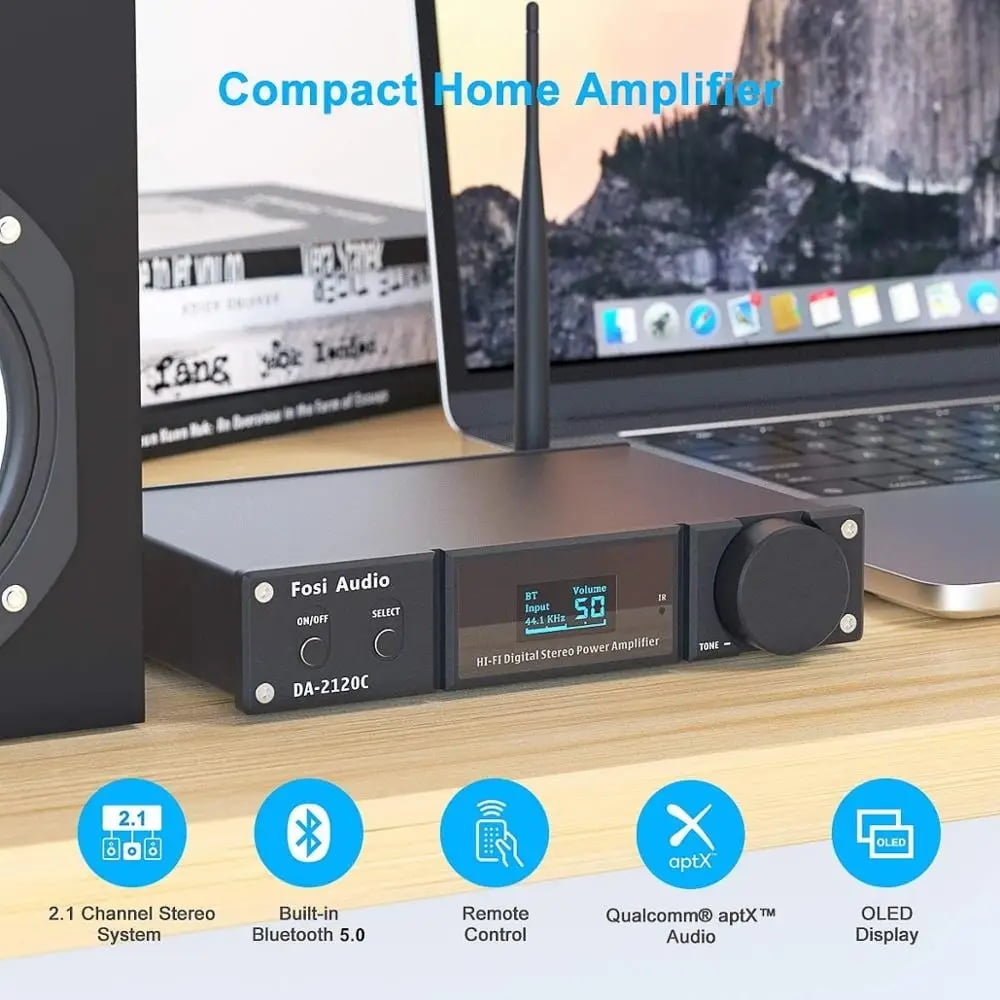 Fosi Audio DA2120C Bluetooth Amplifier 120W x2 Stereo HiFi 2.1 Channel ...