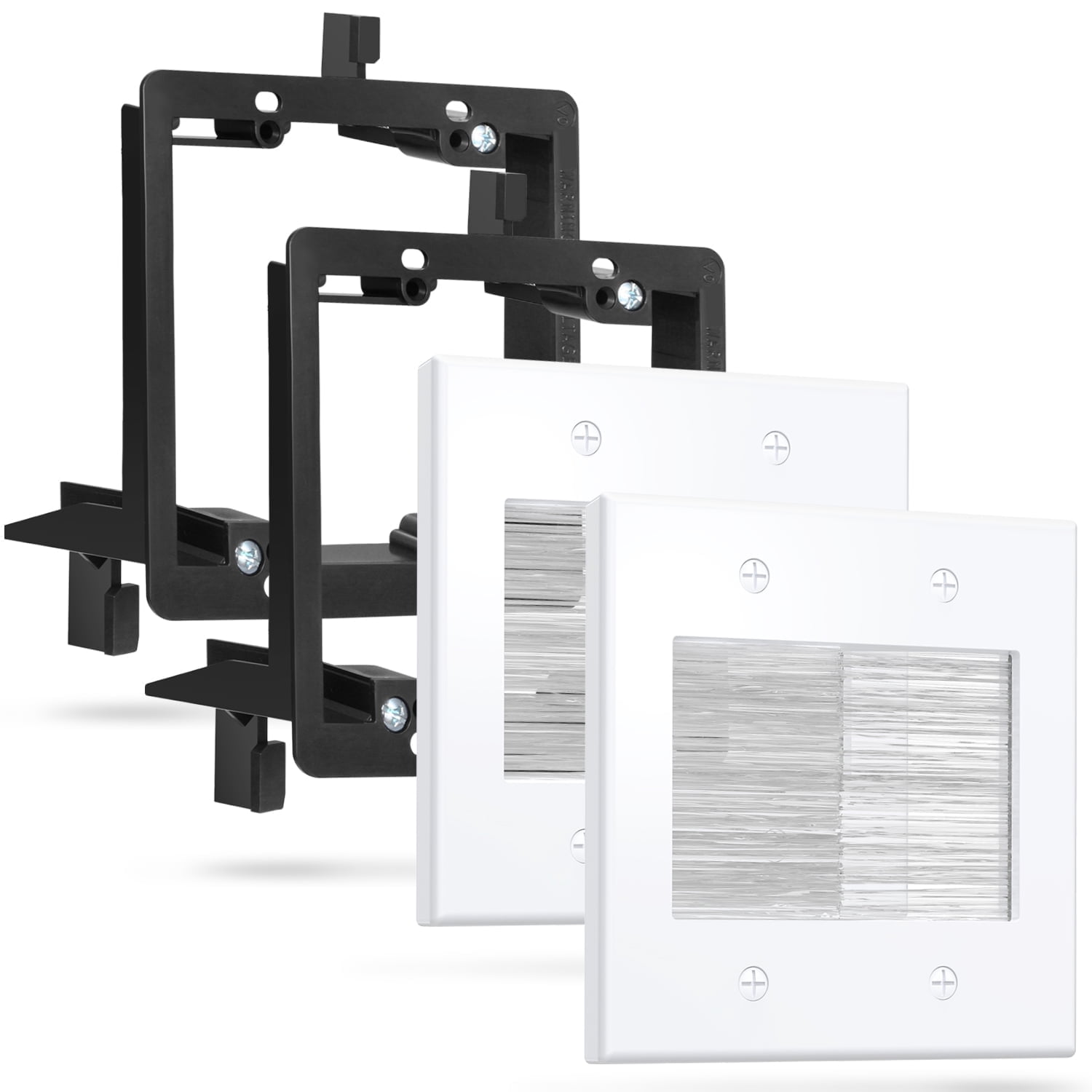 Fosmon 2 Pack Brush Wall Plate with Bracket, 2-Gang In Wall Cable Pass ...
