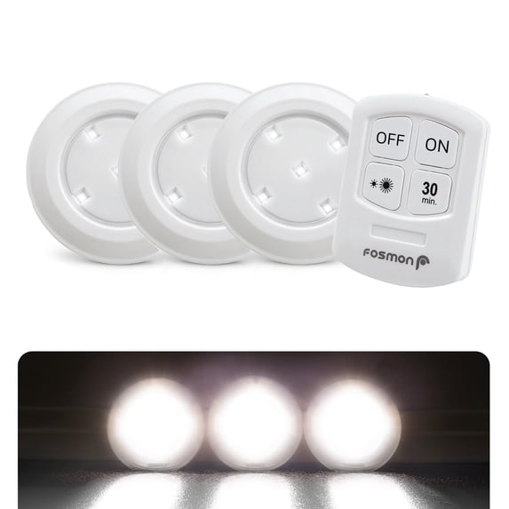 Fosmon Wireless LED Puck Light 3 Pack, Remote Control, Under Cabinet ...